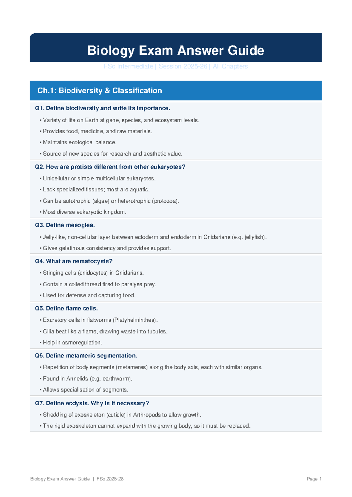 Biology Exam Answer Guide FSc: Comprehensive Review of Key Concepts ...
