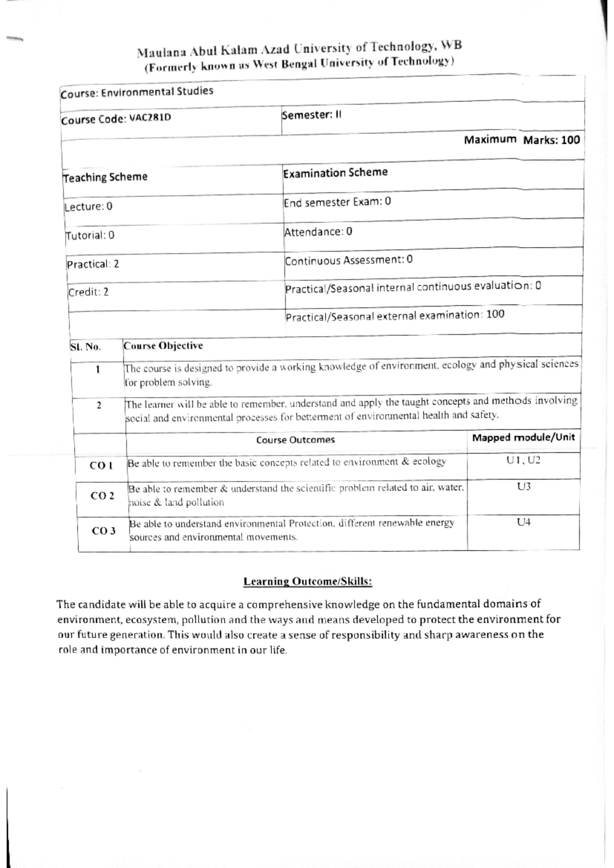 Environmental studies - No. Course Objective 1 The course is designed ...