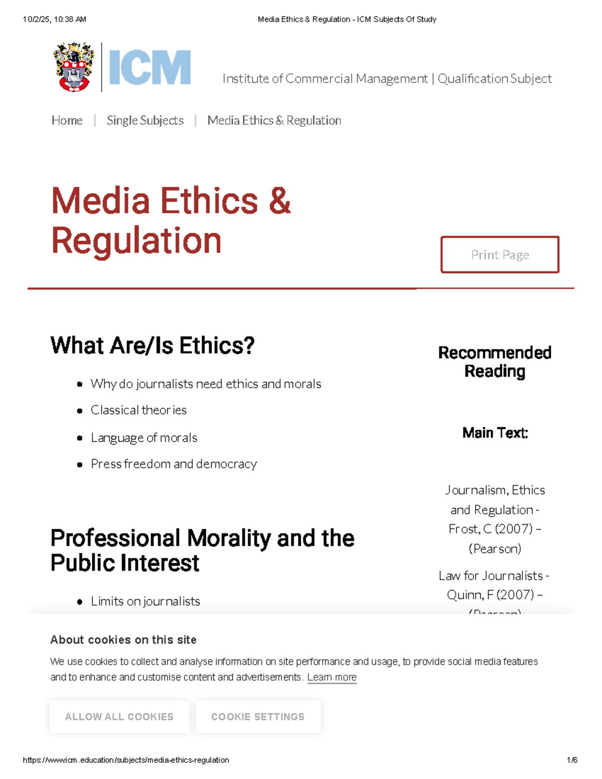 Media Ethics & Regulation - ICM Subjects of Study Overview - Studocu