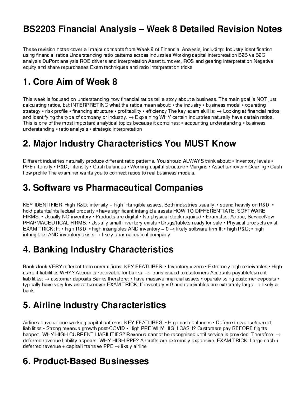 BS2203 Financial Analysis Week 8 Comprehensive Revision Notes - Studocu