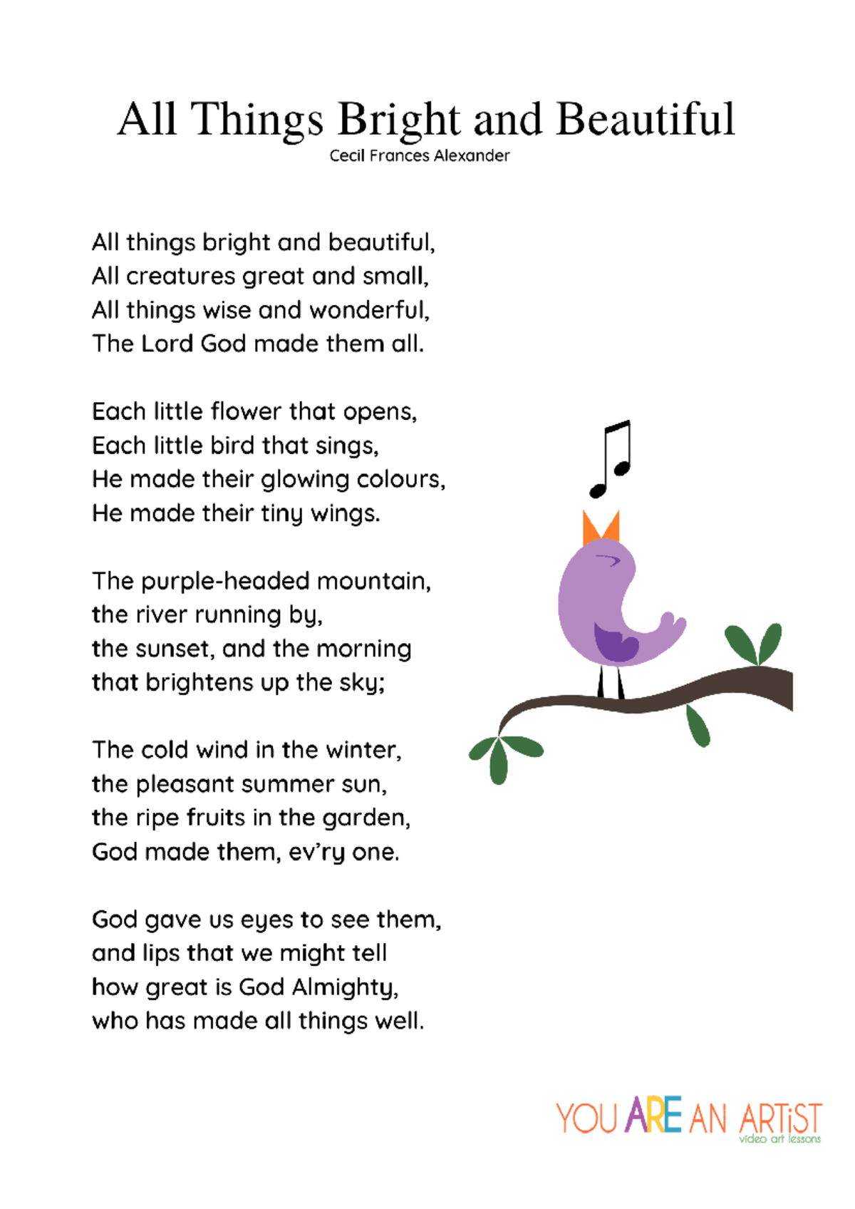 Poem - Practice poems for reading - All Things Bright and Beautiful ...