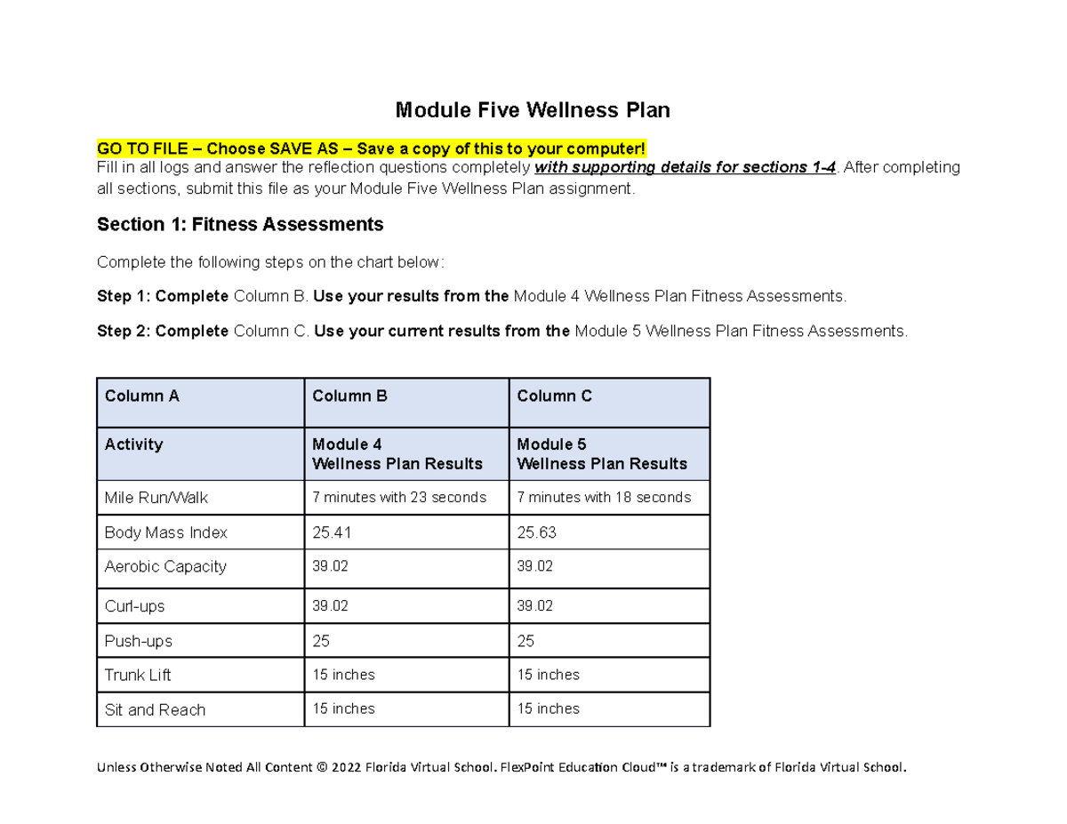 Module five wellness plan - Module Five Wellness Plan GO TO FILE ...