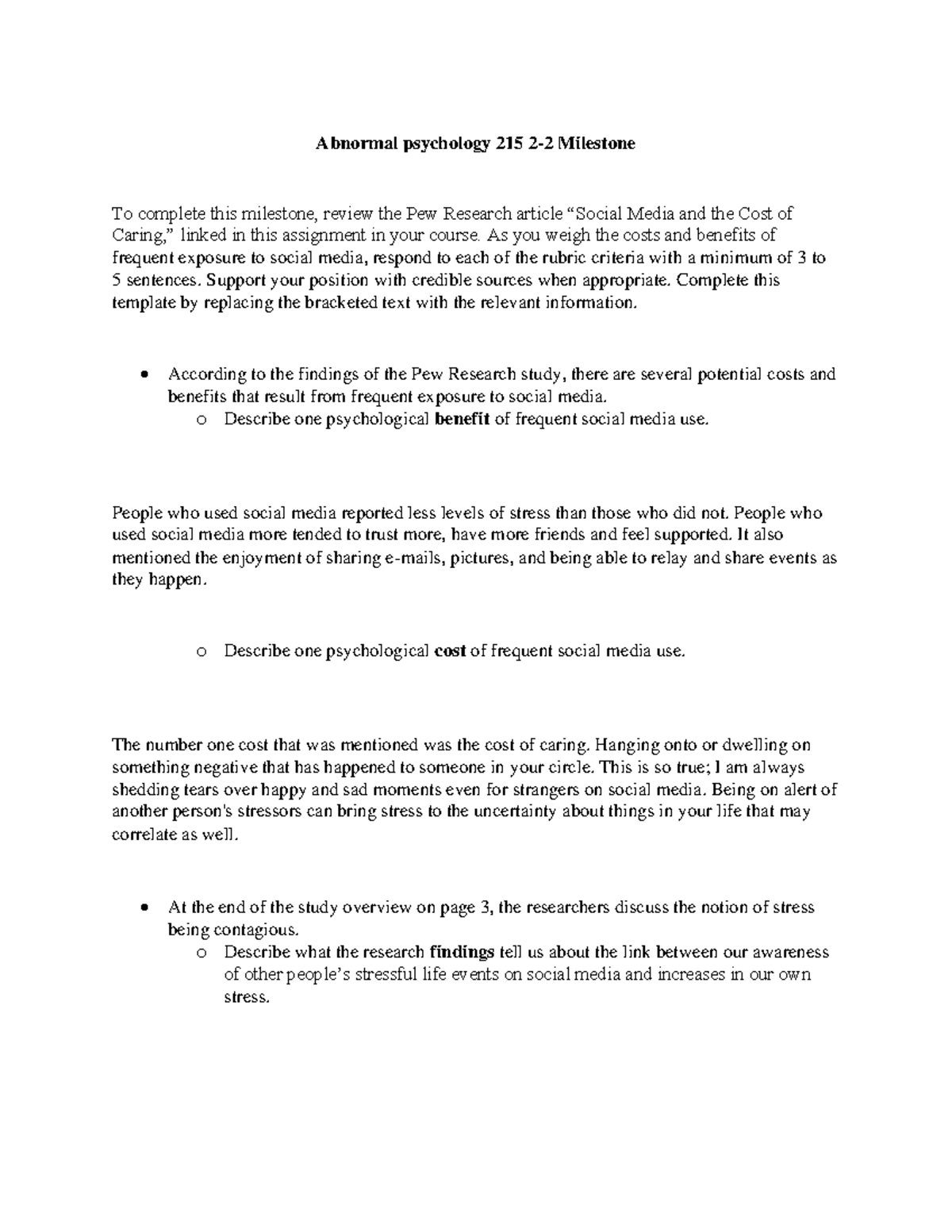 PSY 215 Module Two Milestone: Social Media's Impact on Psychology - Studocu