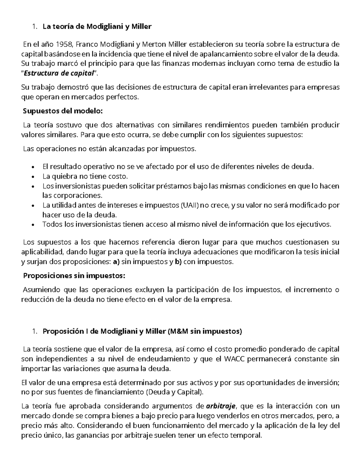 Teoría de Modigliani y Miller: Estructura de Capital y Apalancamiento ...