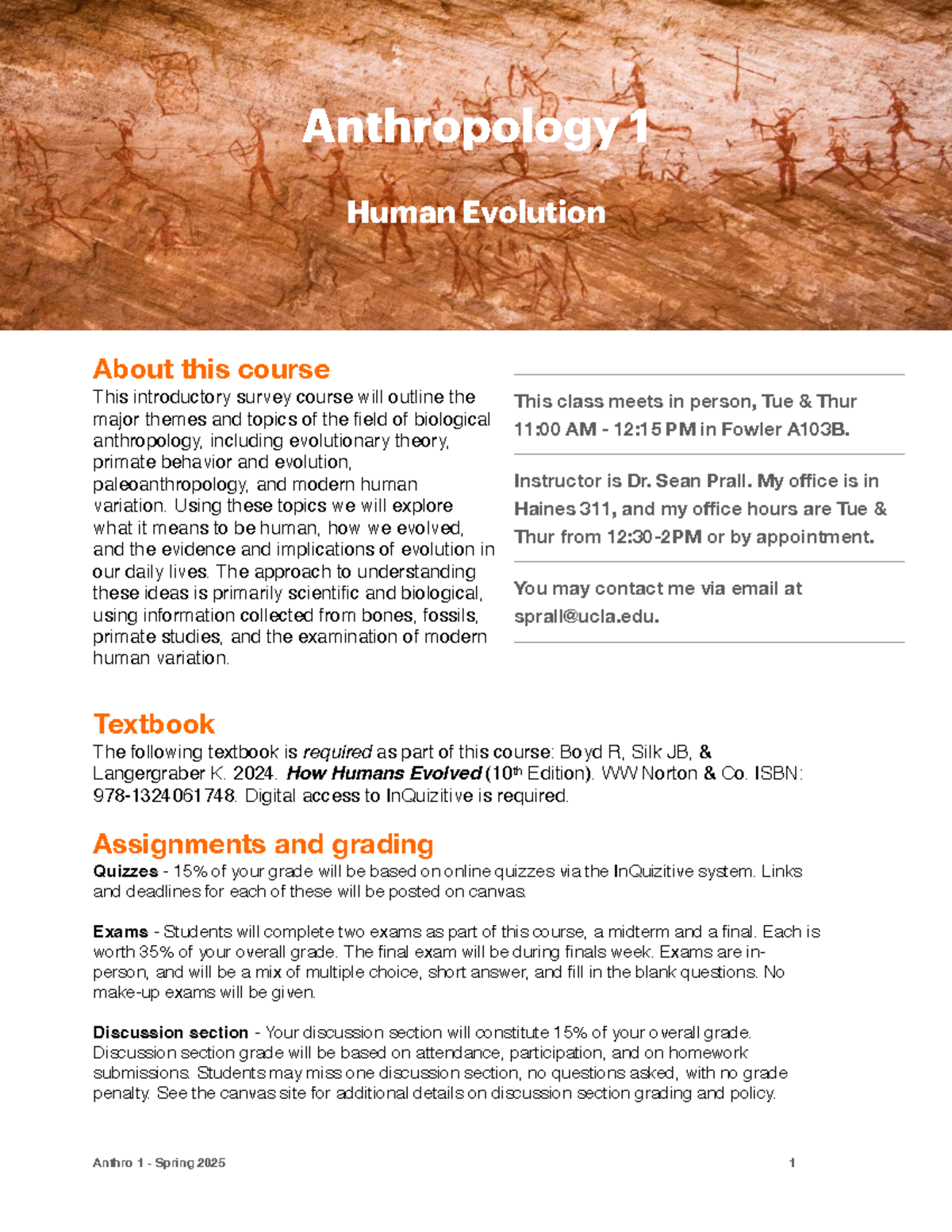 Anth 1: Human Evolution Course Overview - Spring 2025 - Studocu