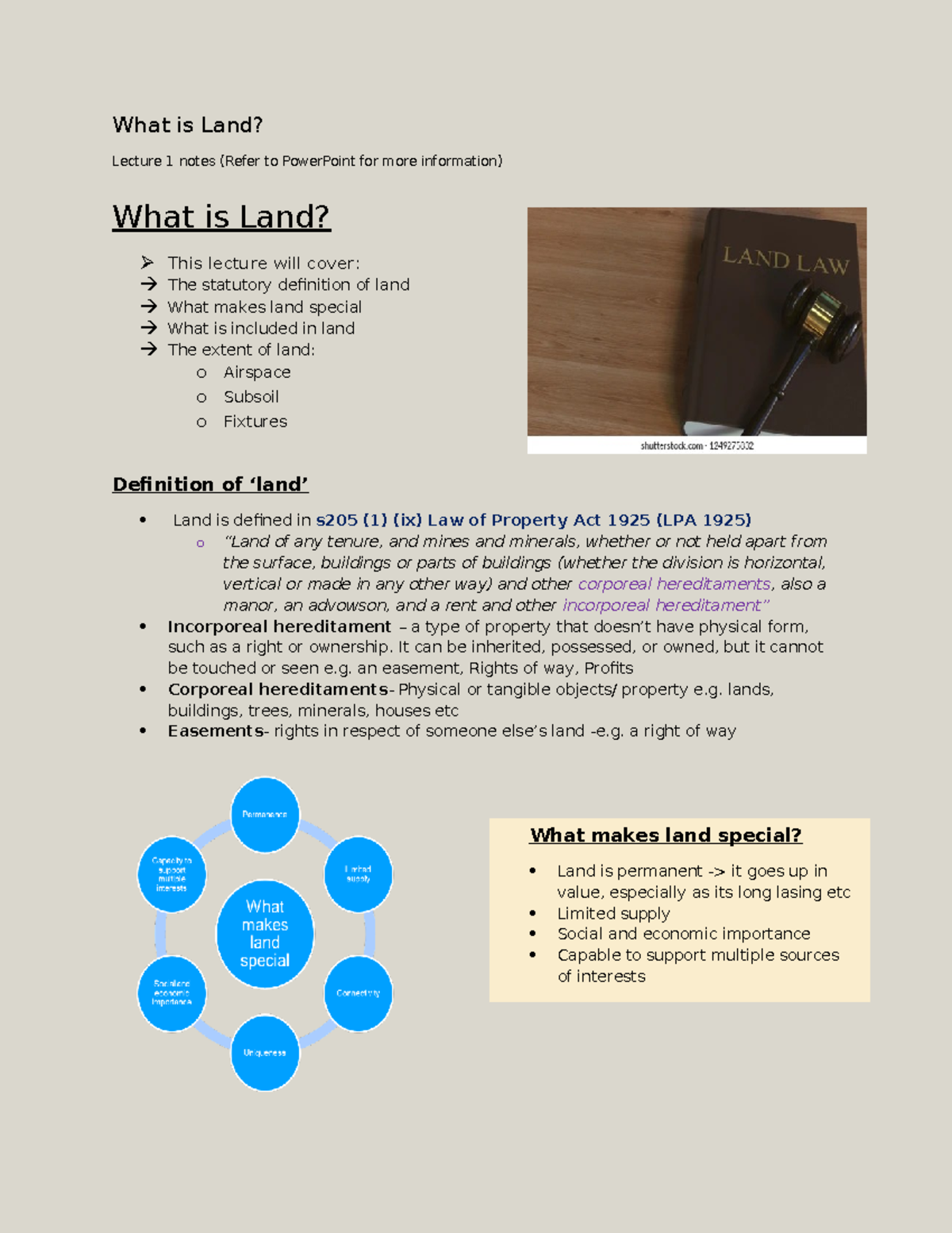 What is Land? LEC 1 Notes on Definition & Ownership - Studocu