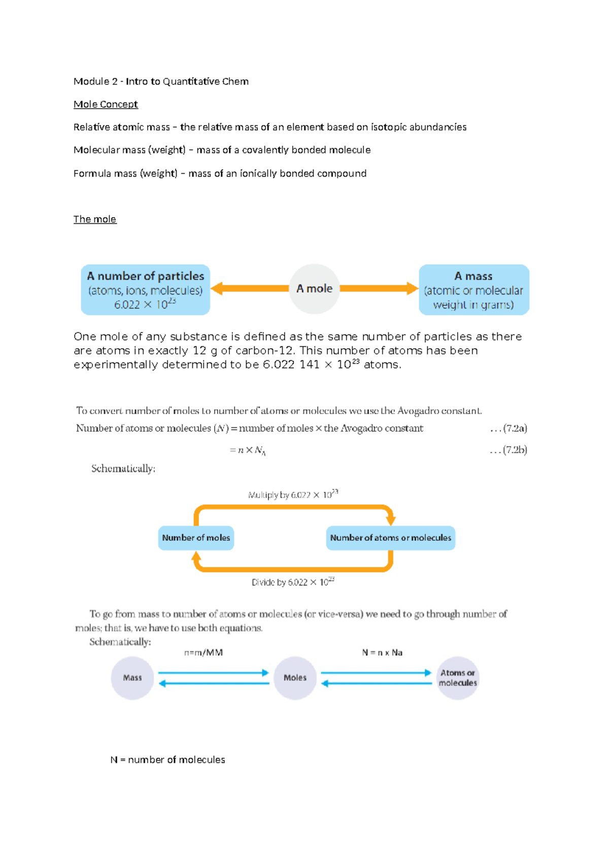Module 2 Notes - Module 2 - Intro to Quantitative Chem Mole Concept ...