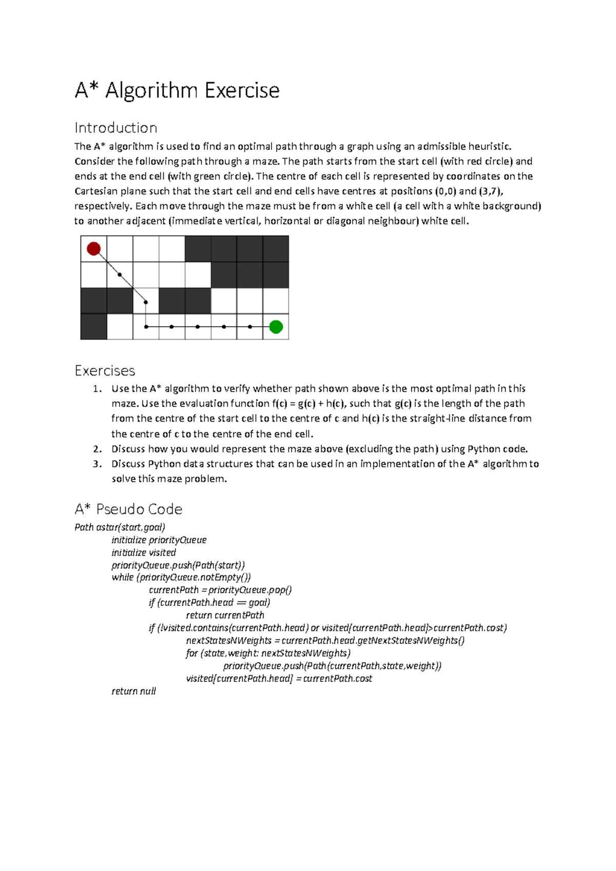 2023 COMP304 A* Algorithm Exercise and Pathfinding Overview - Studocu