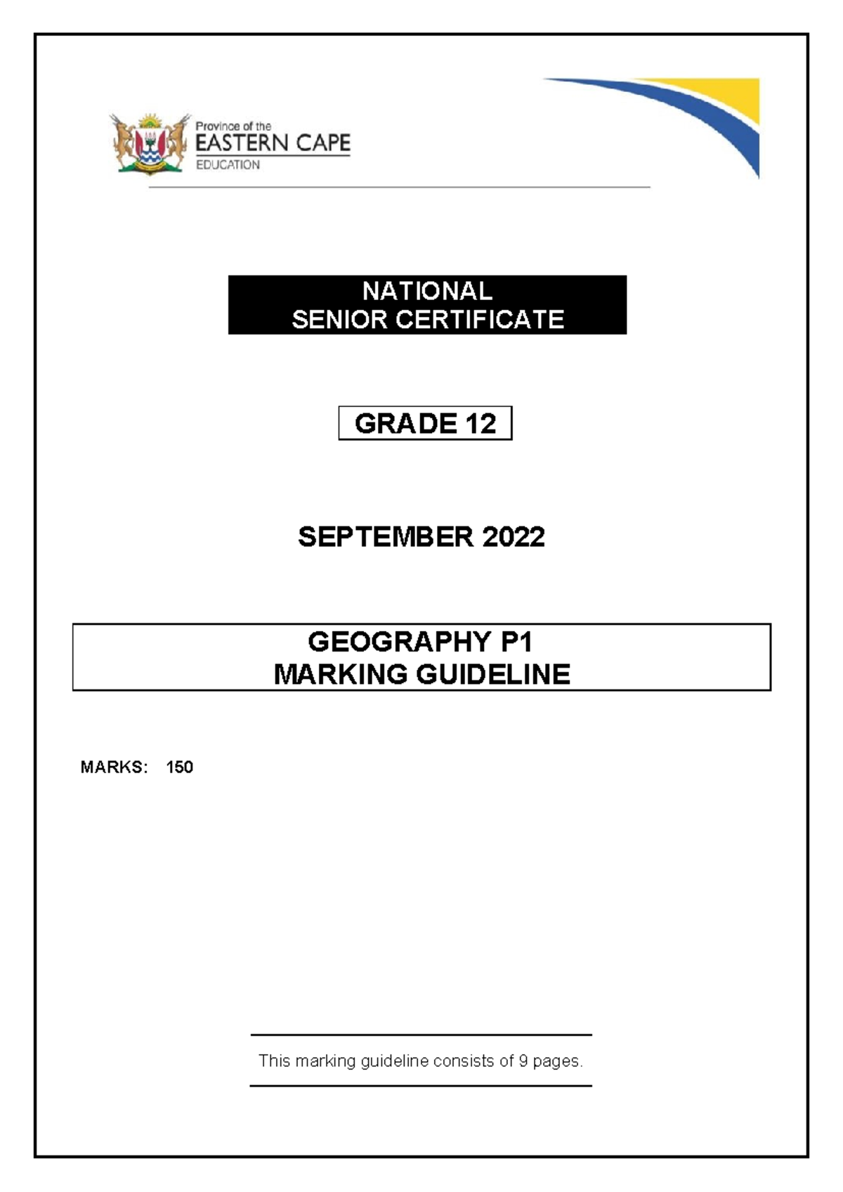 Geography P1 September 2022 Grade 12 Marking Guidelines - Studocu