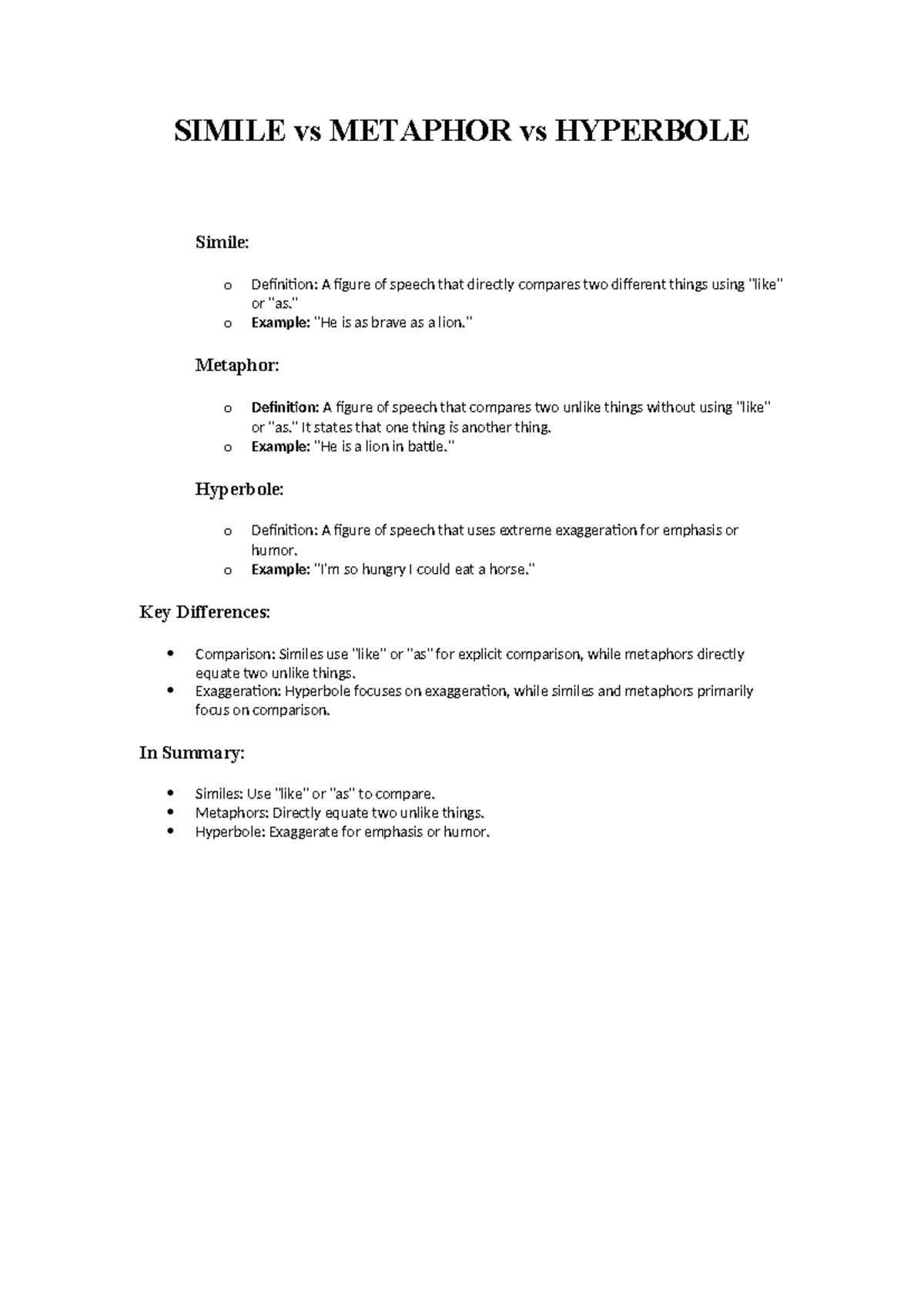 Simile vs Metaphor vs Hyperbole - SIMILE vs METAPHOR vs HYPERBOLE ...