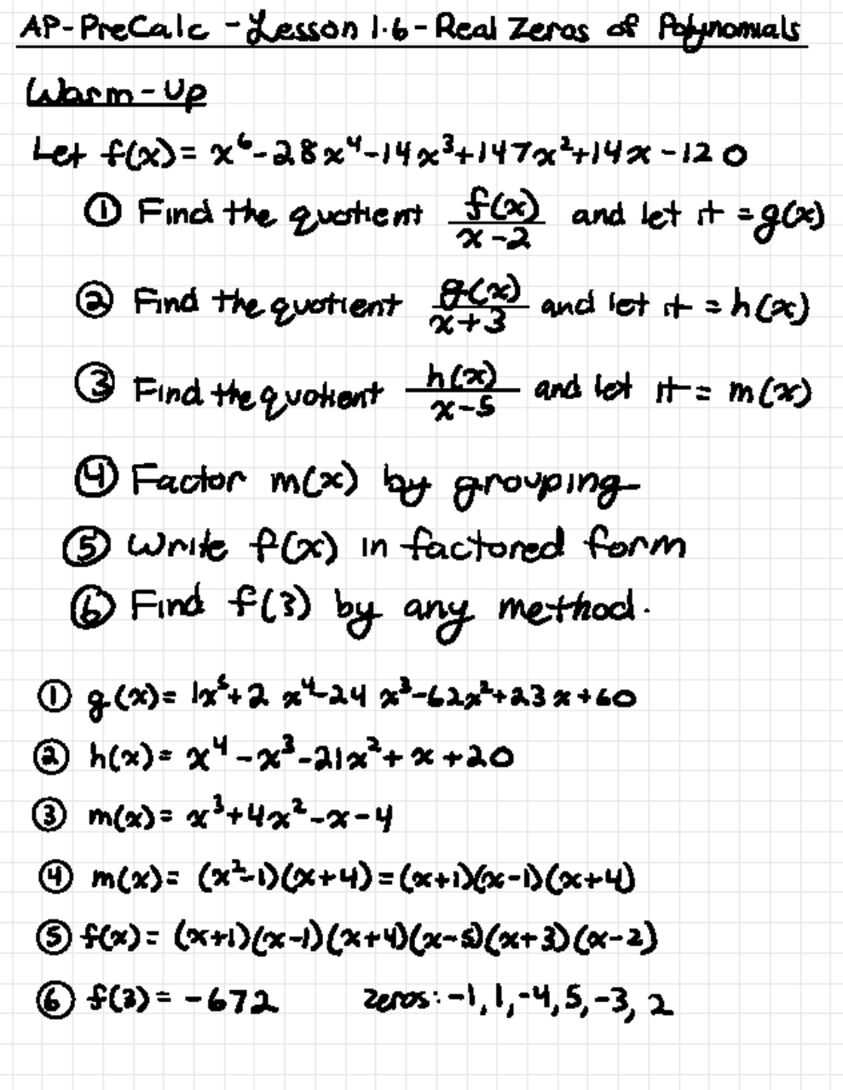 Lesson 1.6 - Real Zeros of Polynomials Analysis - Studocu