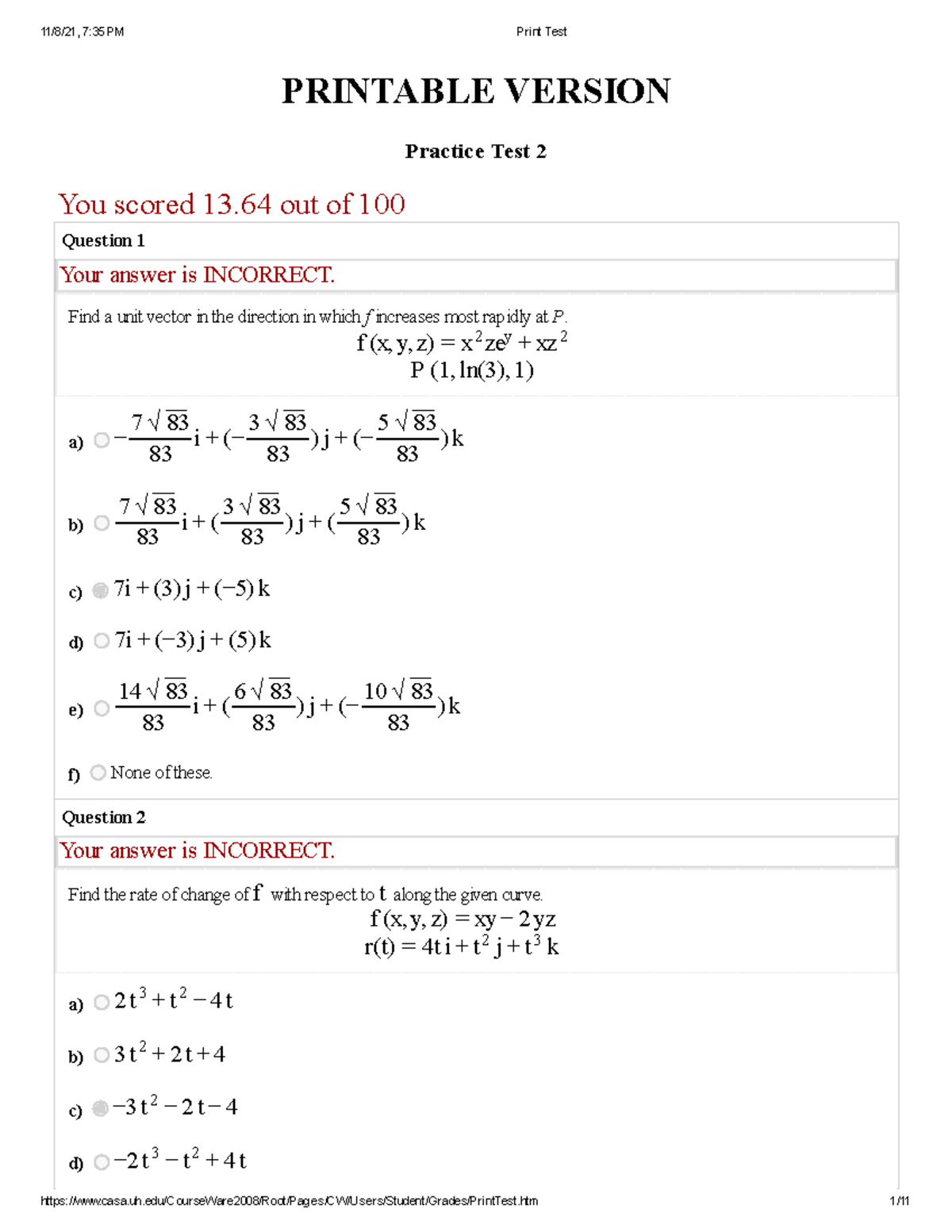 Calculus 3: Practice Test for Exam 2 Preparation - Studocu