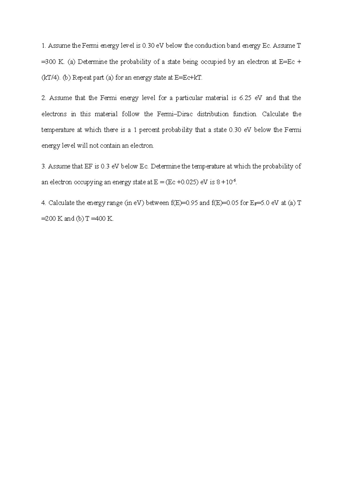 Fermi Level Calculations and Probability Analysis - PHYS 101 - Studocu