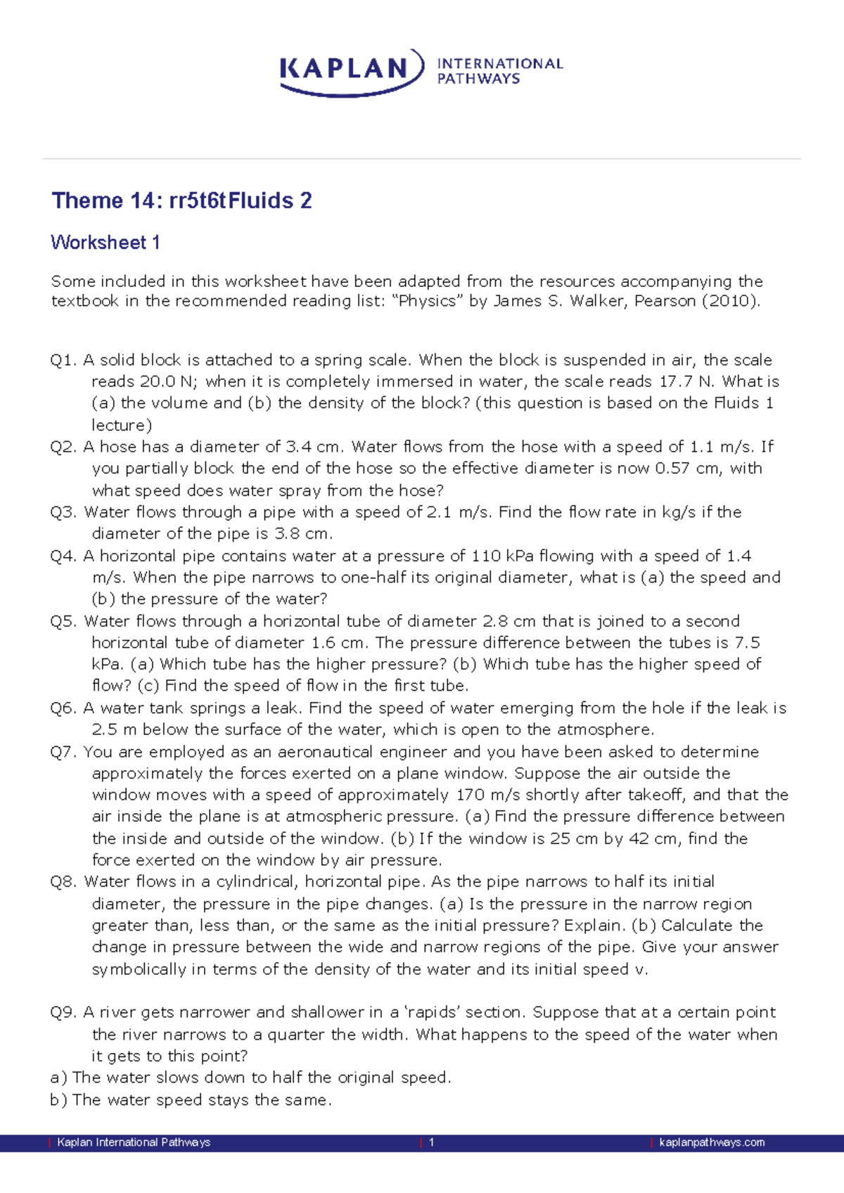 Worksheet Fluids 2 (student) - Theme 14: rr5t6tFluids 2 Worksheet 1 ...