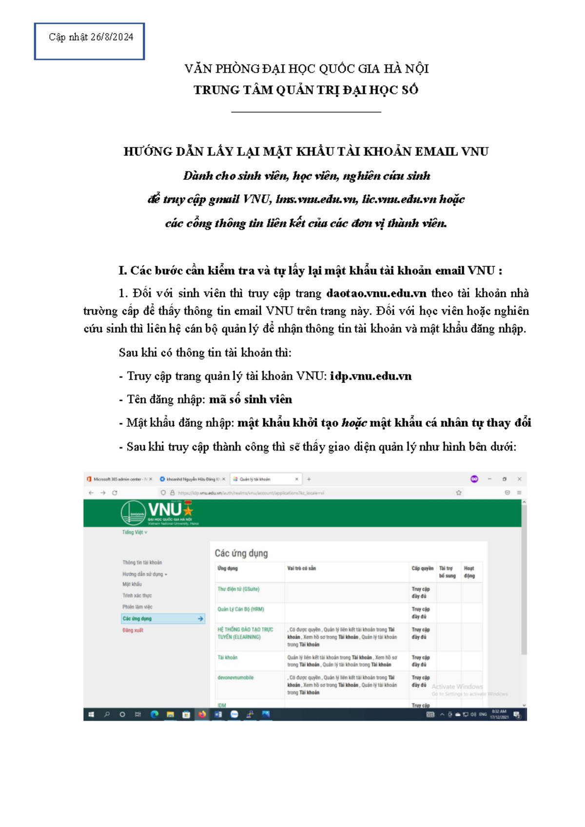 Hướng Dẫn Lấy Lại Mật Khẩu Email VNU cho Sinh Viên và Học Viên - Studocu