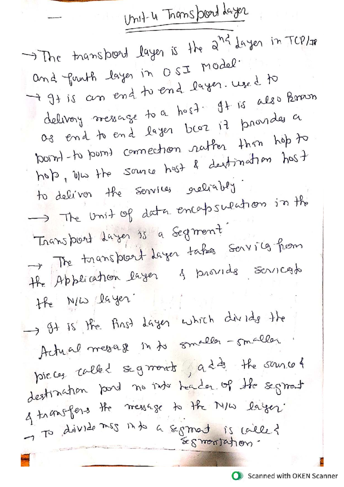 Unit-4 Class Notes: Understanding the Transport Layer in CN - Studocu