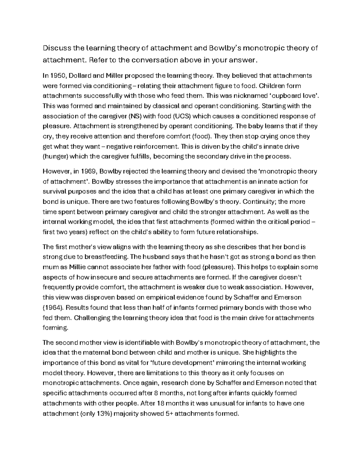 Learning Theory of Attachment & Bowlby’s Monotropic Theory Analysis ...