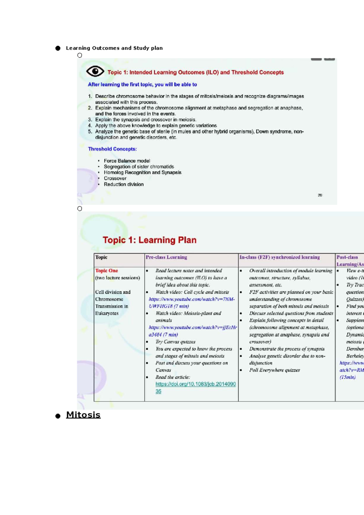 Mitosis Study Plan: Understanding Phases & Mechanisms (BIO101) - Studocu