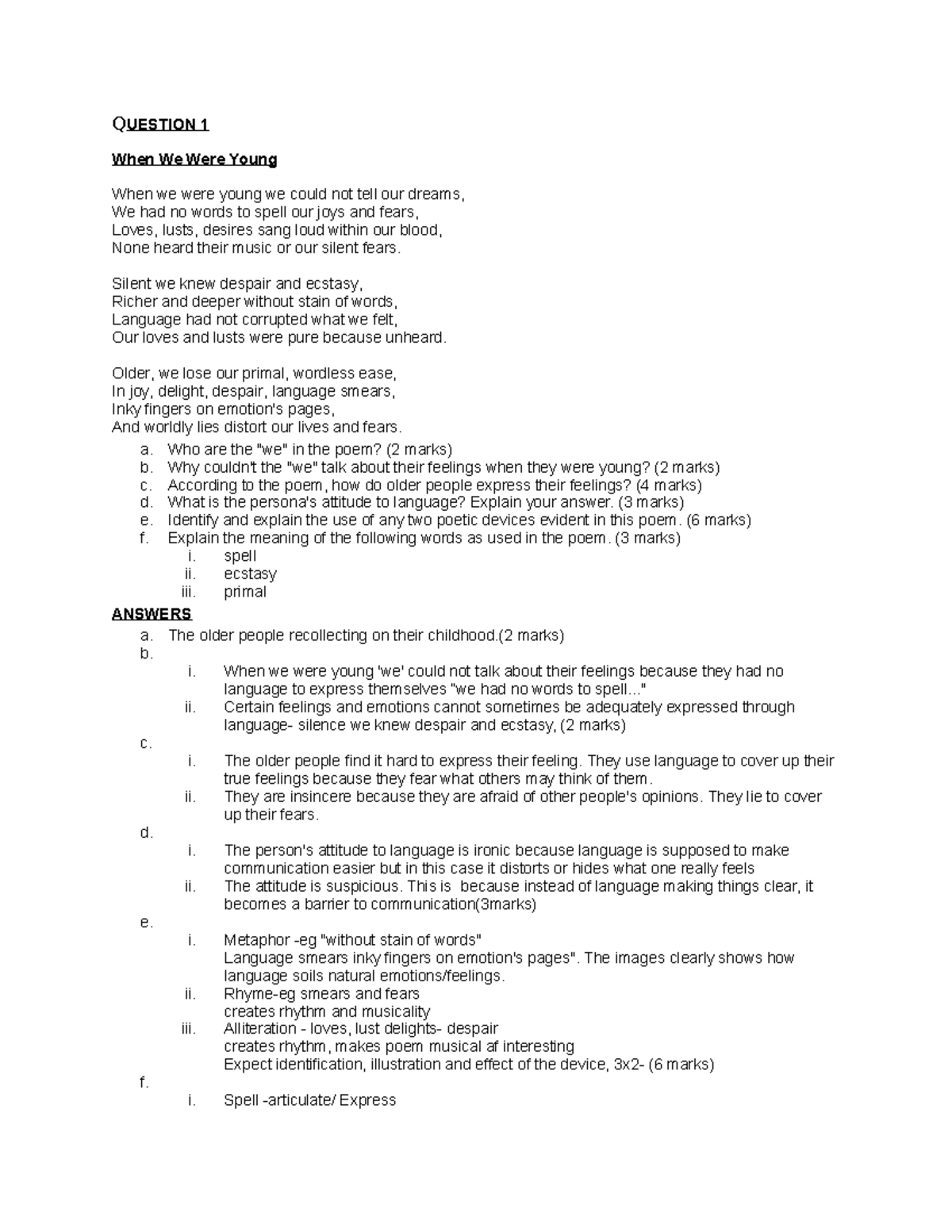 Final Exam Poetry Analysis Notes for ENG101 - Studocu