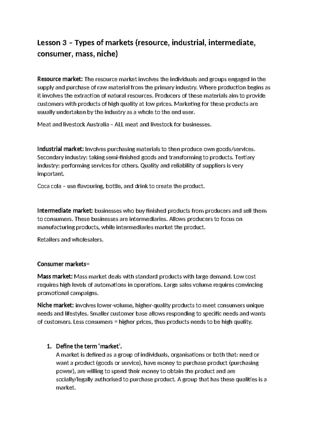 3. Types of Markets: Resource, Industrial, Consumer & Niche - Lesson ...