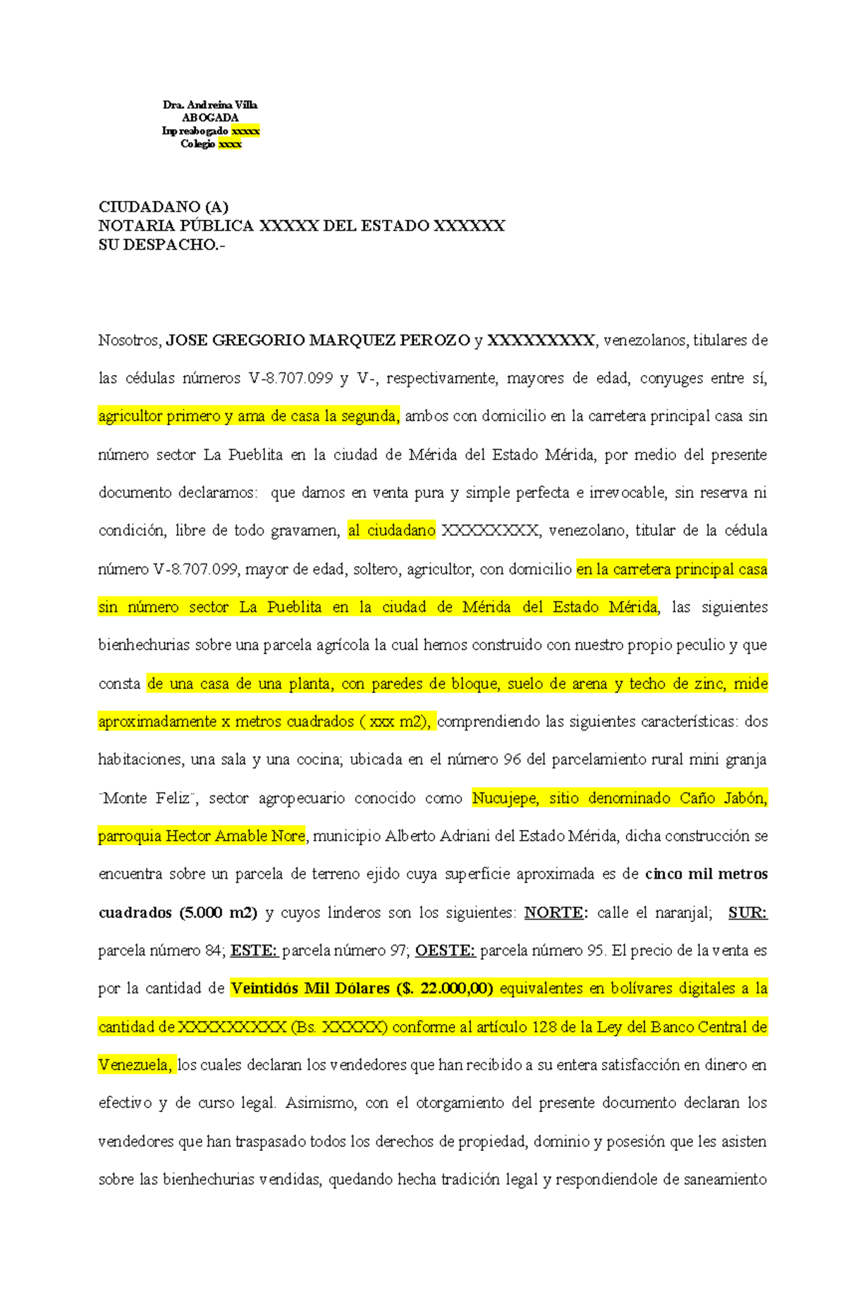 Modelo de Contrato de Venta - Dra. Andreina Villa - Studocu