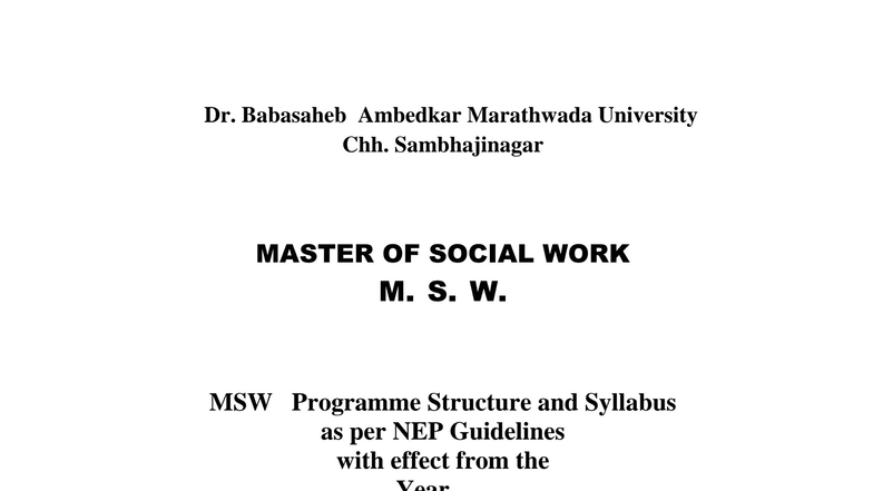M.S.W. Programme Structure & Syllabus 2024 - NEP Guidelines - Studocu