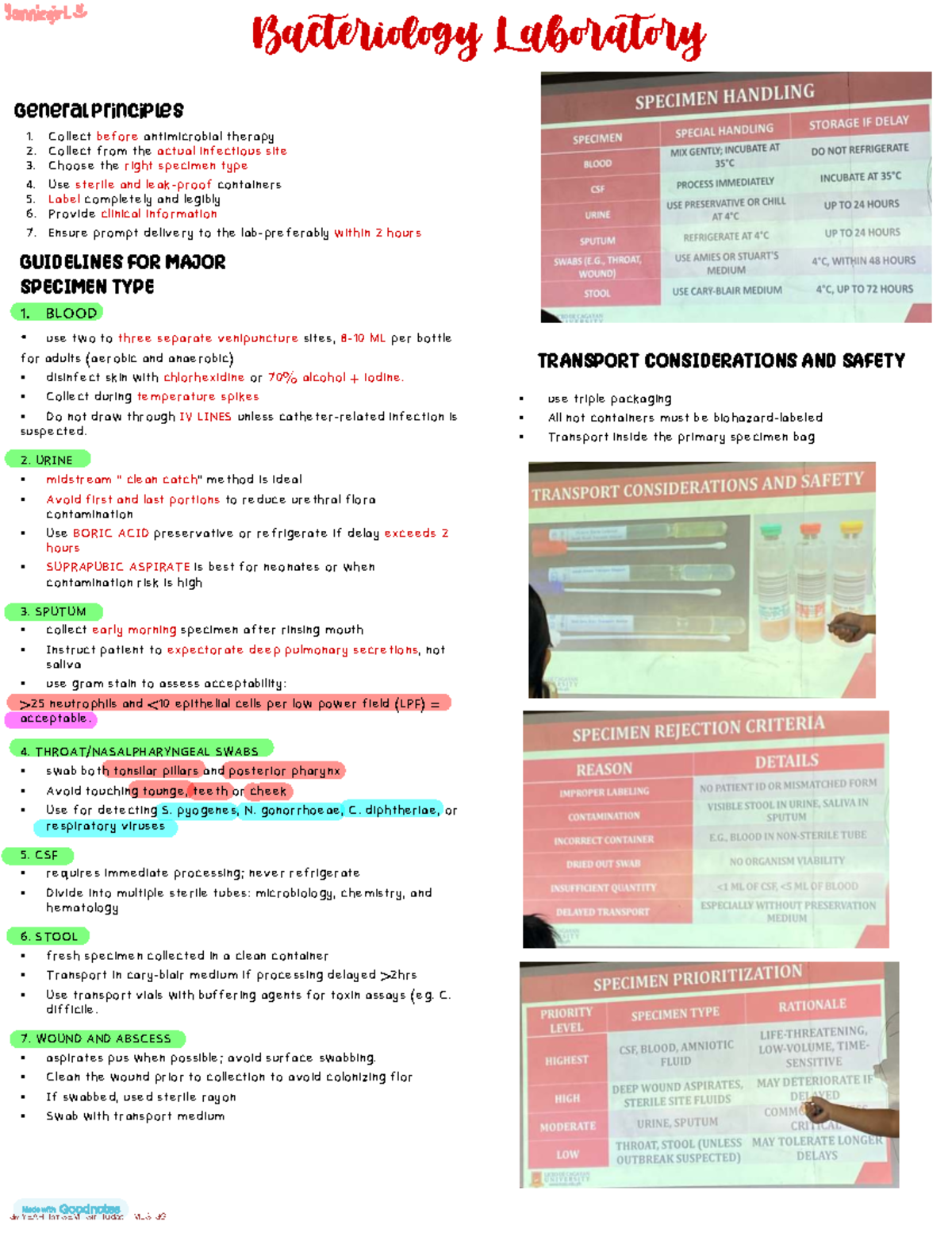 Bacteriology Lab Guidelines Specimen Collection Transport Mls 3g