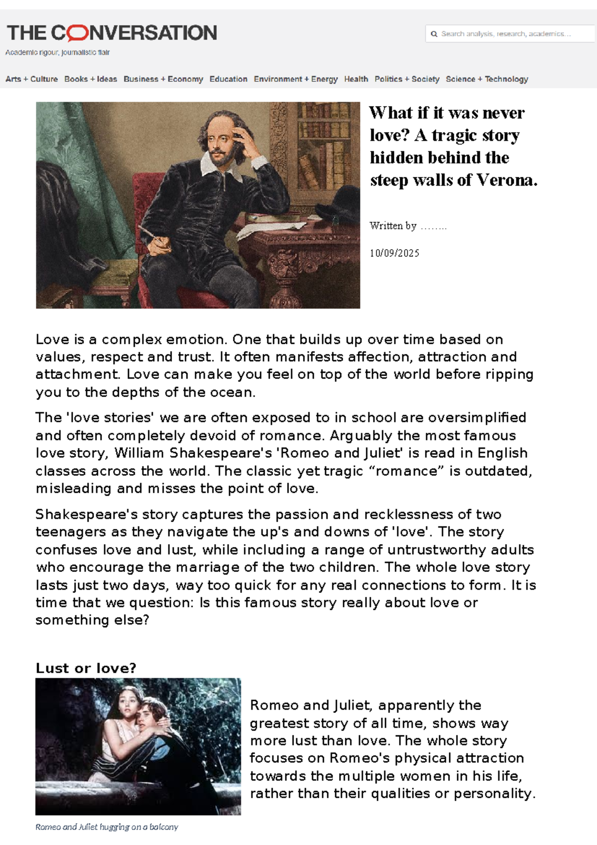 ENG 3 Literary Analysis: Lust vs. Love in Romeo and Juliet - Studocu