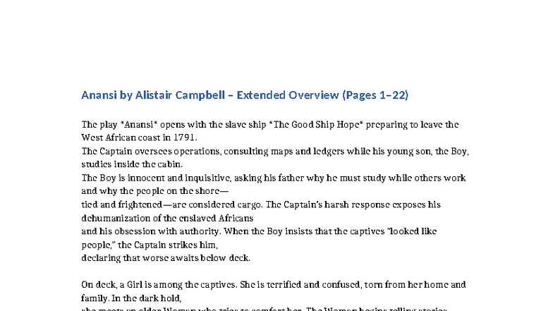 Anansi: Alistair Campbell Extended Overview (Pages 1-22) - Studocu