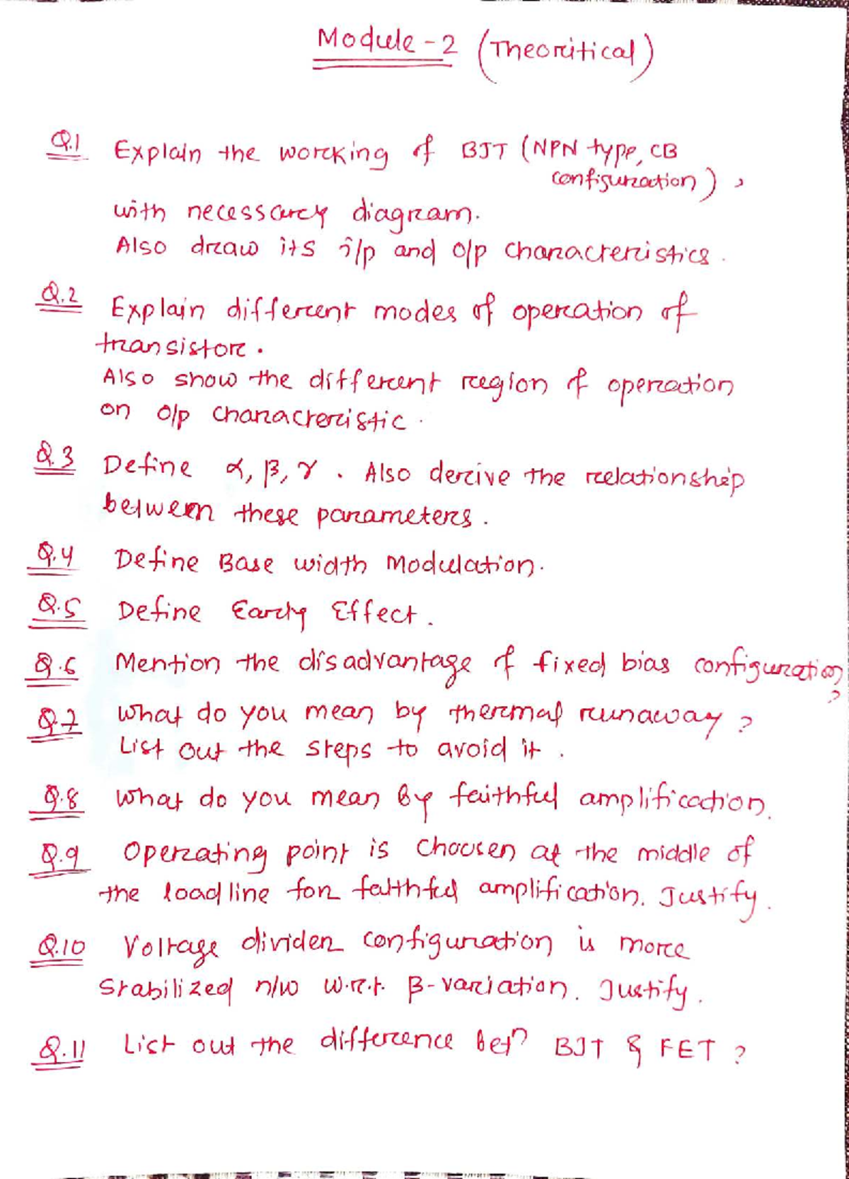 BE Module 2: Theoretical Questions on BJT & FET Operations - Studocu