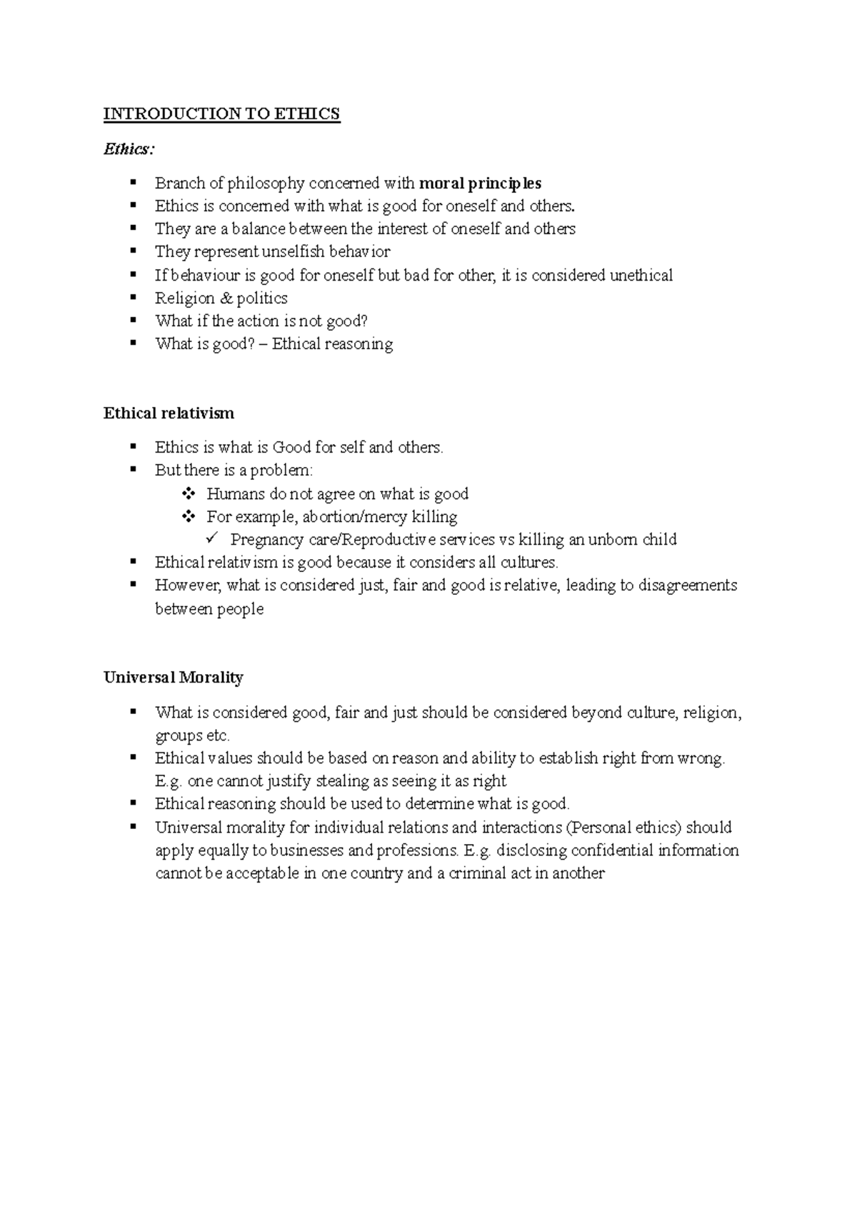 Introduction to Ethics: Key Concepts and Principles - Studocu