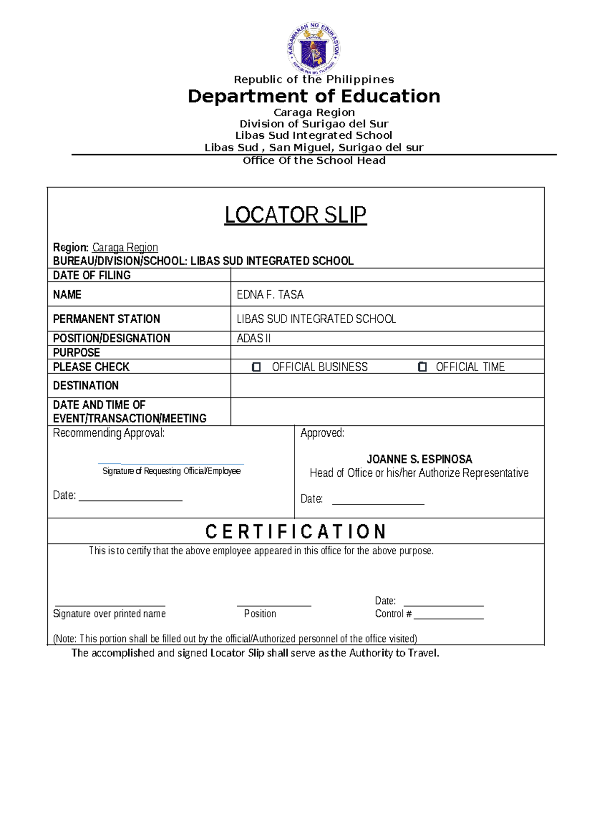 Locator-Slip-Teacher - Republic of the Philippines Department of ...