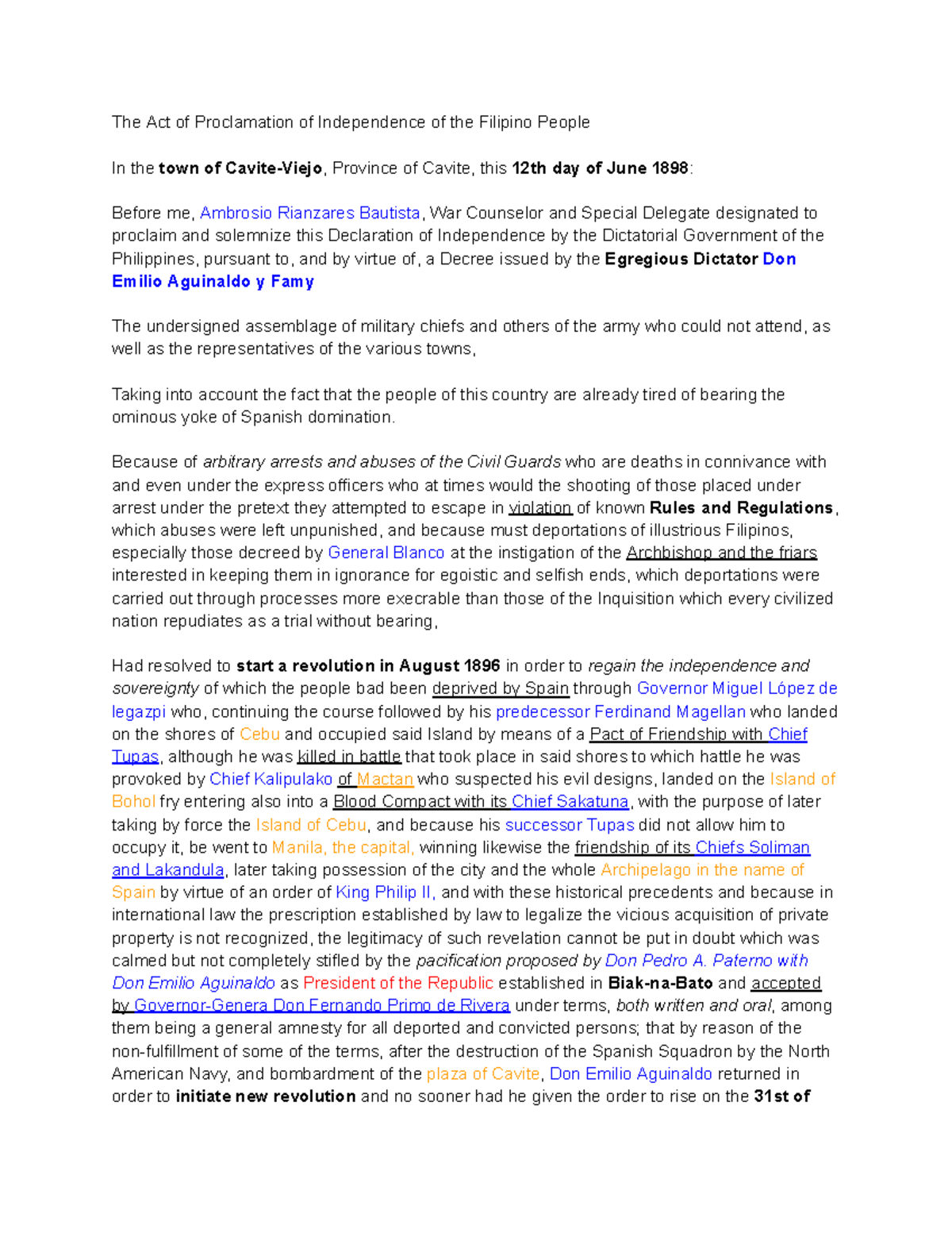 RWPH - Proclamation of Philippine Independence: June 12, 1898 - Studocu
