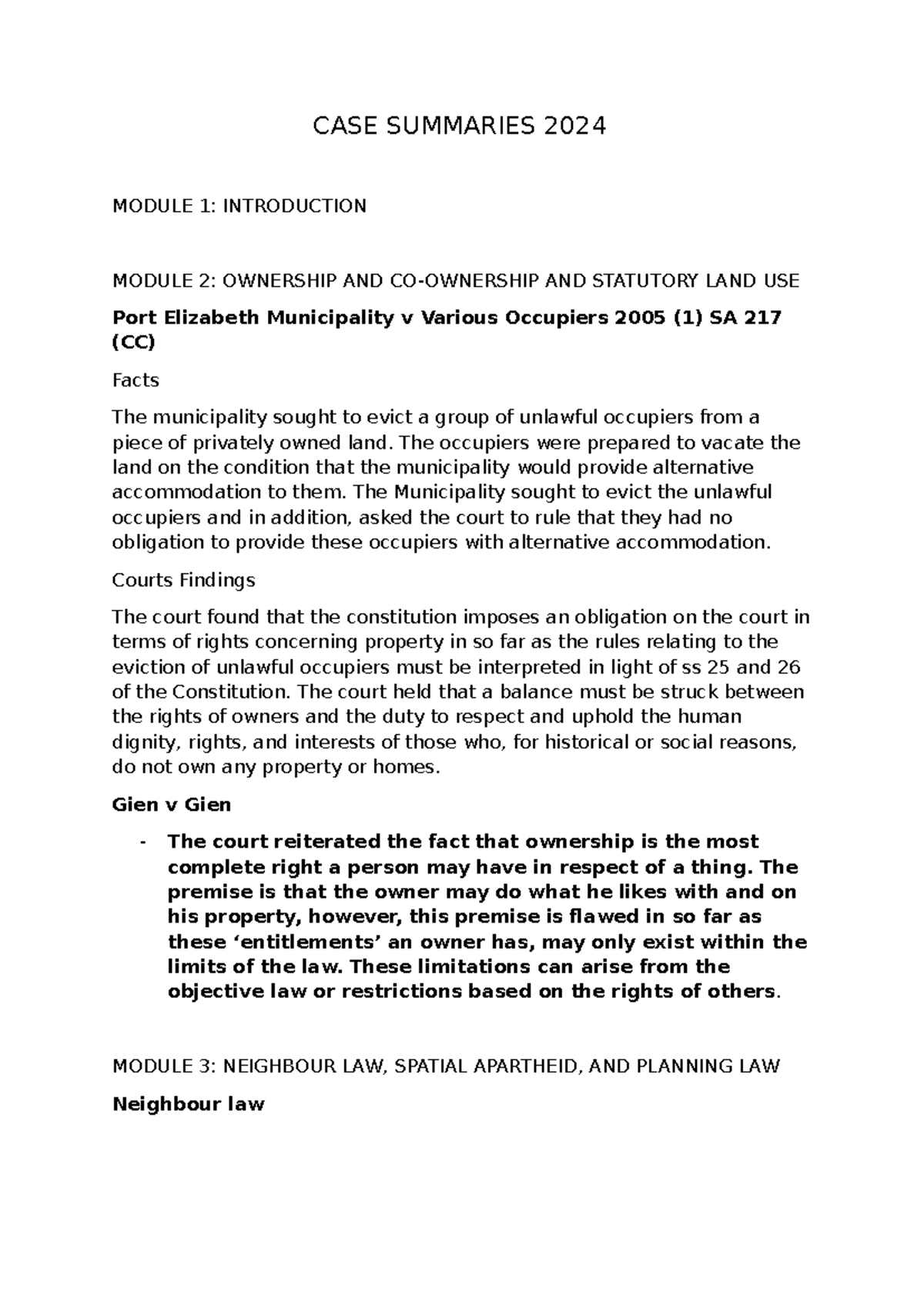 Property Law Case Summaries 2024: Key Findings & Principles - Studocu
