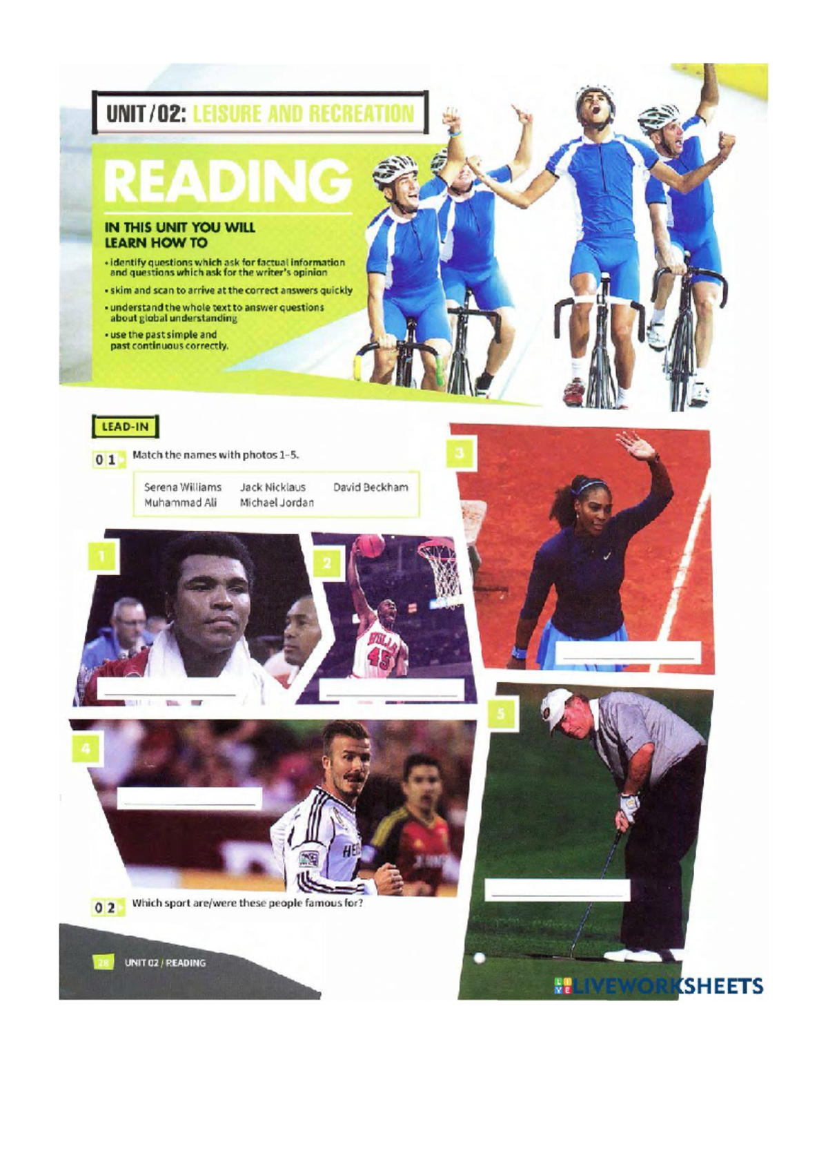Unit 02 Reading: Understanding Sports Legends and Past Tenses - Studocu