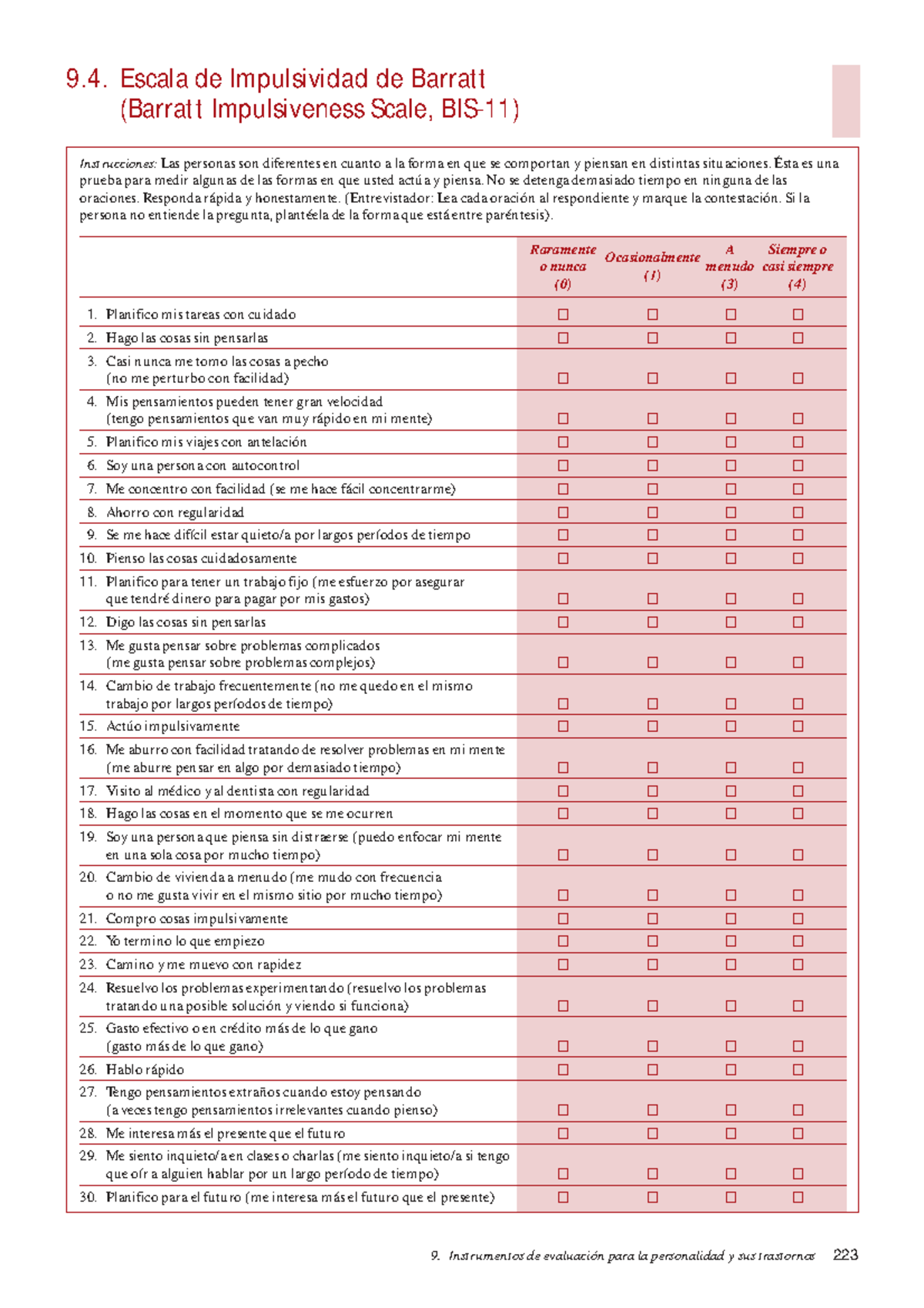 Escala de Impulsividad de Barratt (BIS-11) - Instrucciones: Las ...