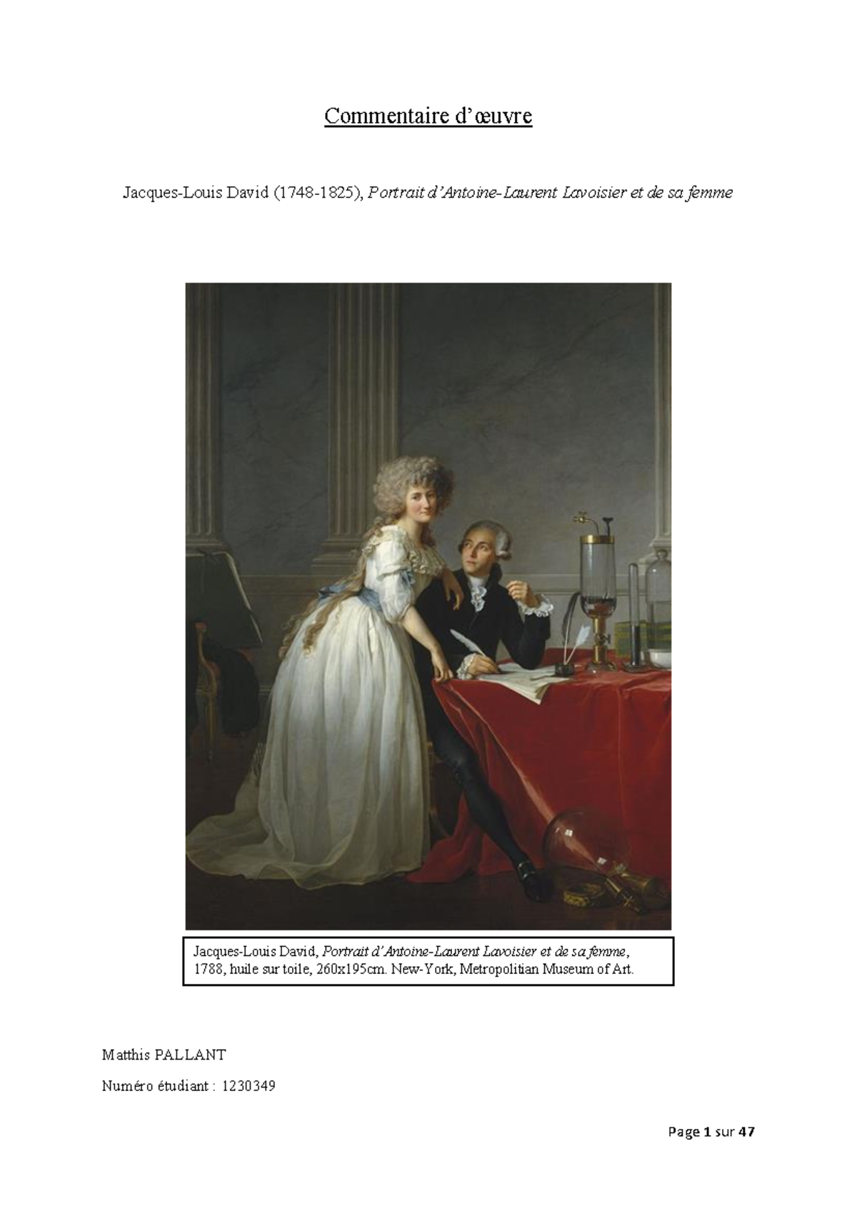 Commentaire sur le Portrait des époux Lavoisier par David (Art - CM ...