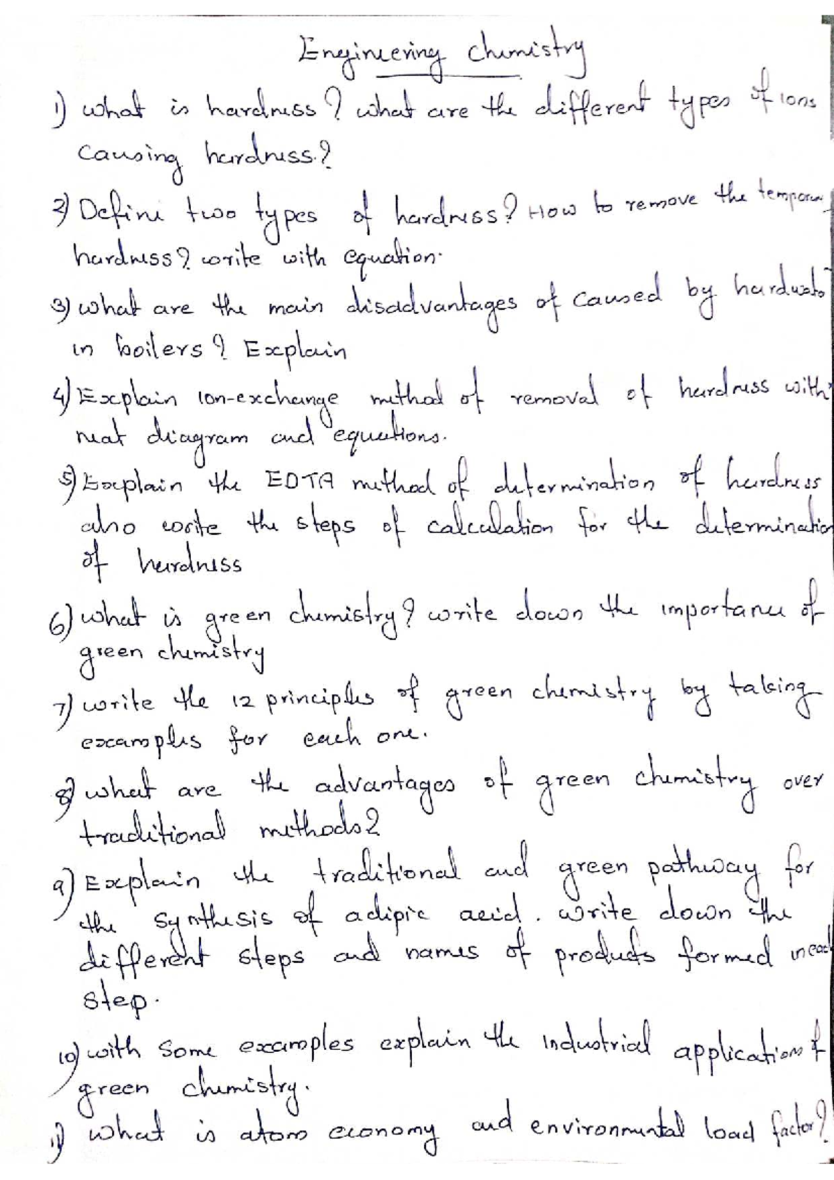 Engineering Chemistry IMP Questions - Key Concepts and Methods - Studocu