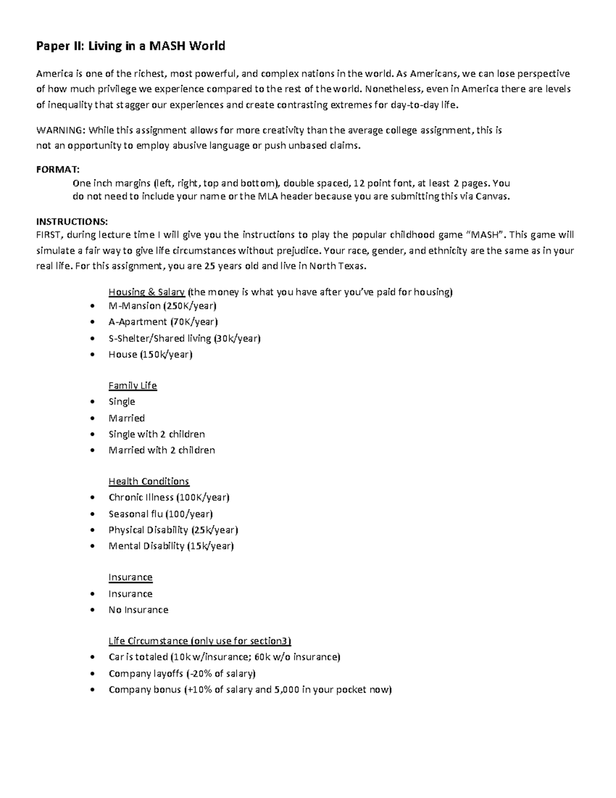 Paper II Living in a MASH World - Paper II: Living in a MASH World ...