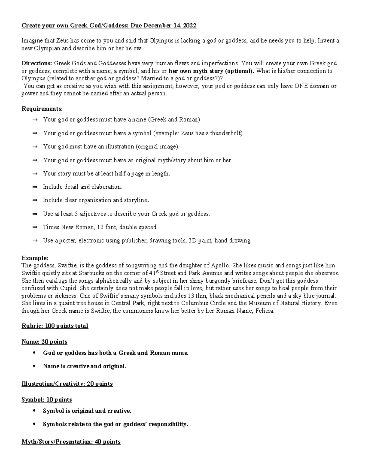 Greek Mythology Project: Create Your Own Olympian - Studocu