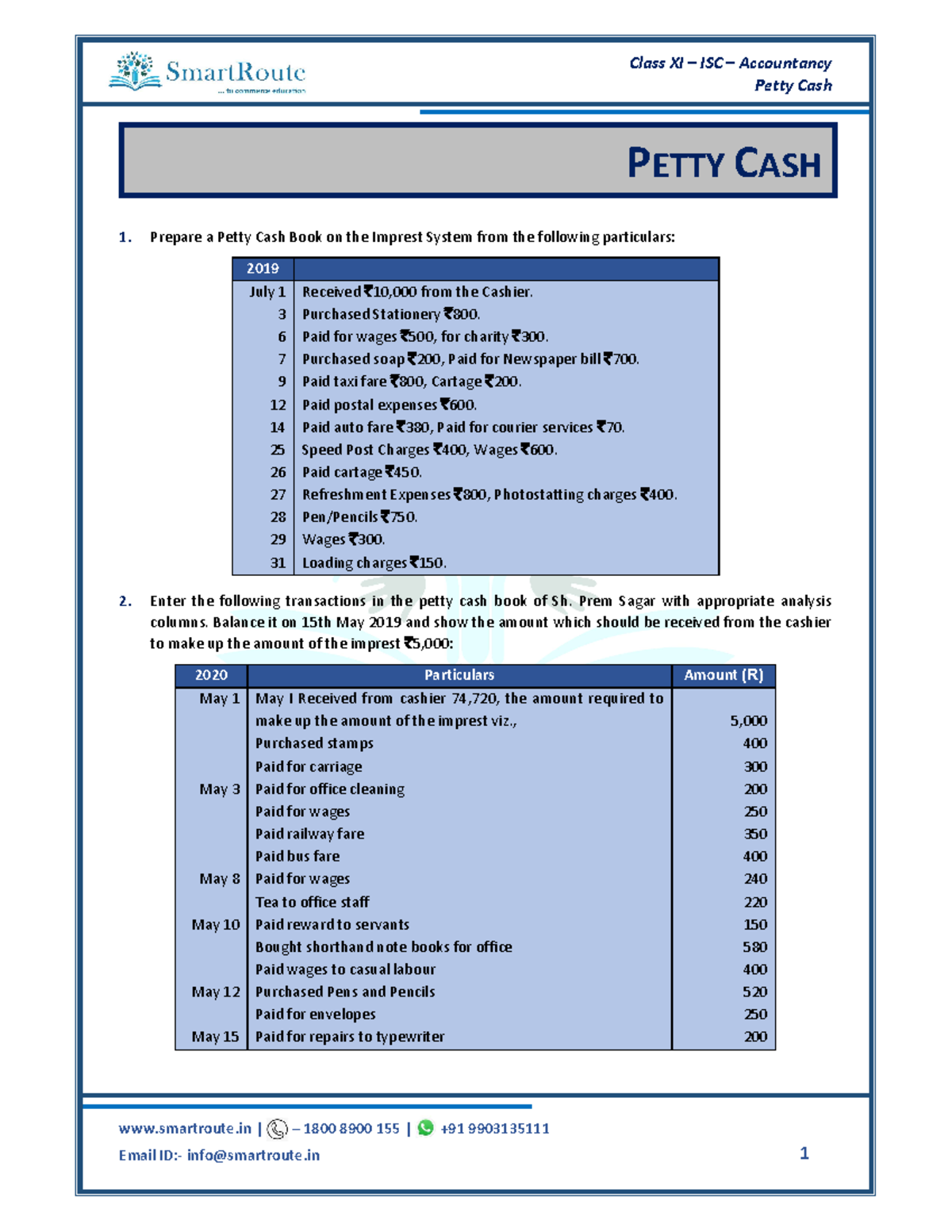 Class 11 ISC Accounts Petty Cash Analysis with 3 Questions - Studocu