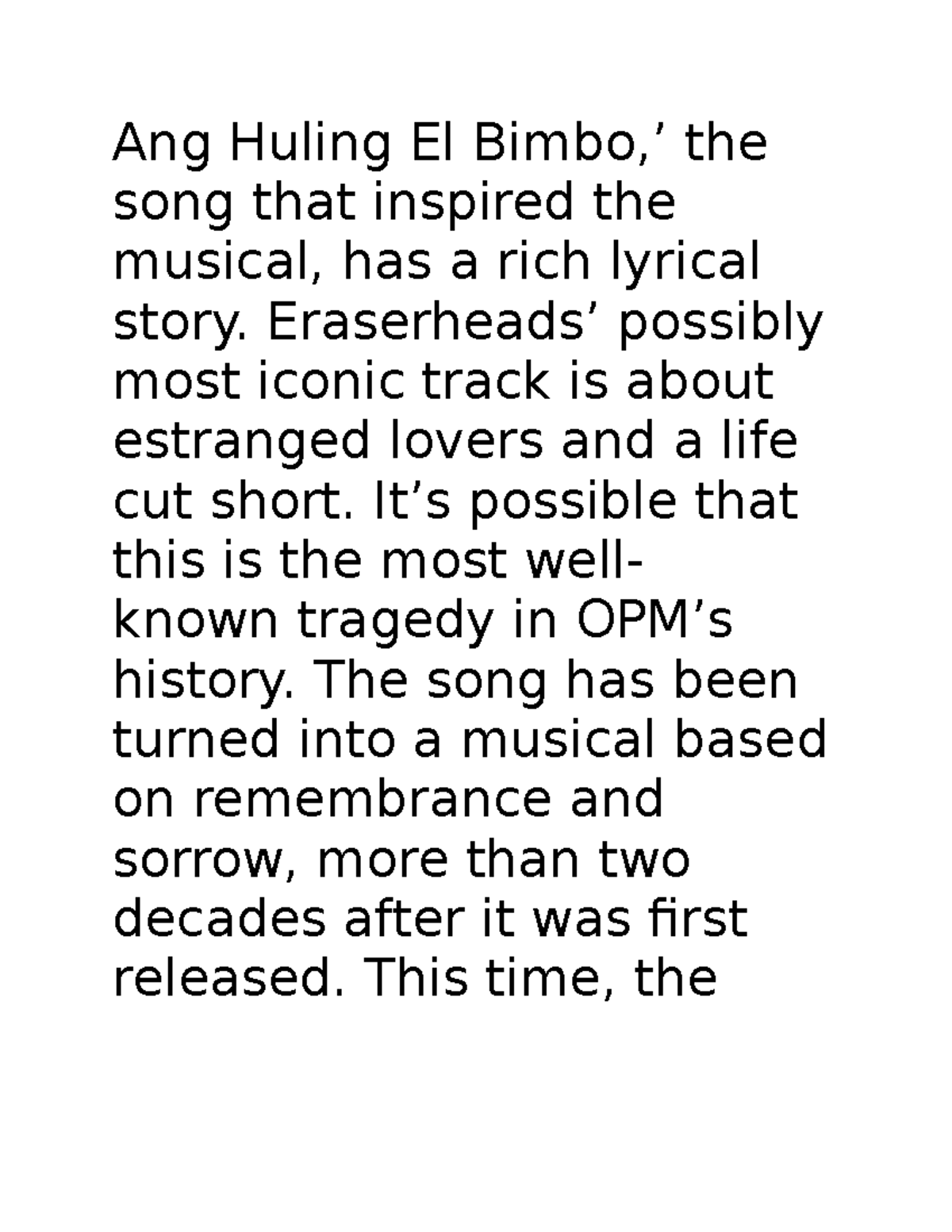 Reaction Paper: Exploring the Tragic Themes of 'Ang Huling El Bimbo ...