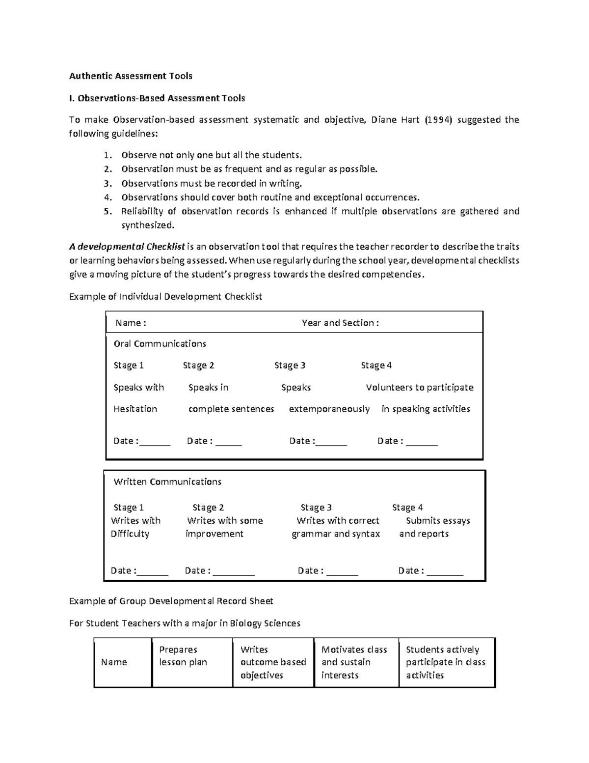 Assessment Tools for Observations and Performance in Education - Studocu