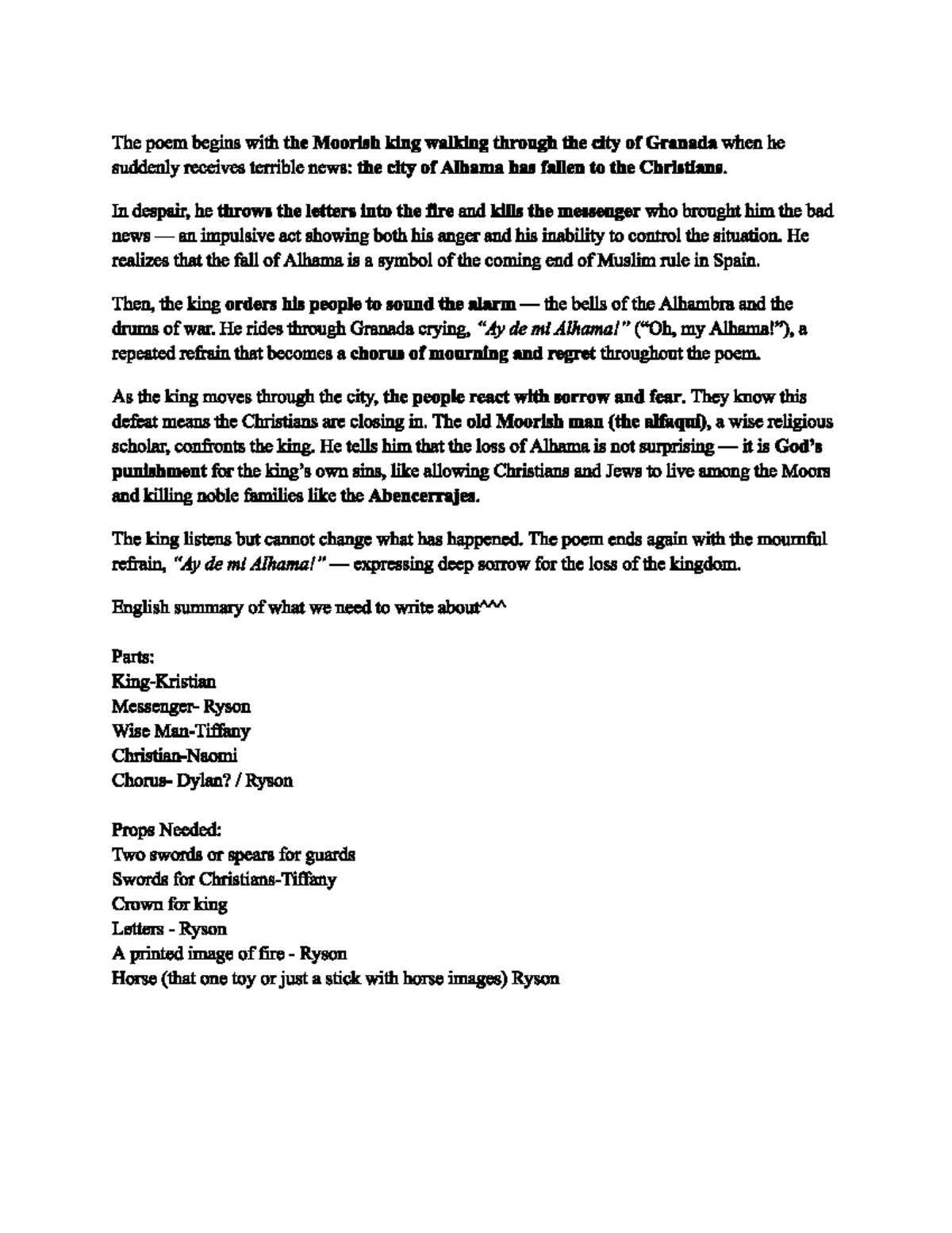 "ESP 101: Script for 'De Mi Alhama' Poem Performance" - Studocu