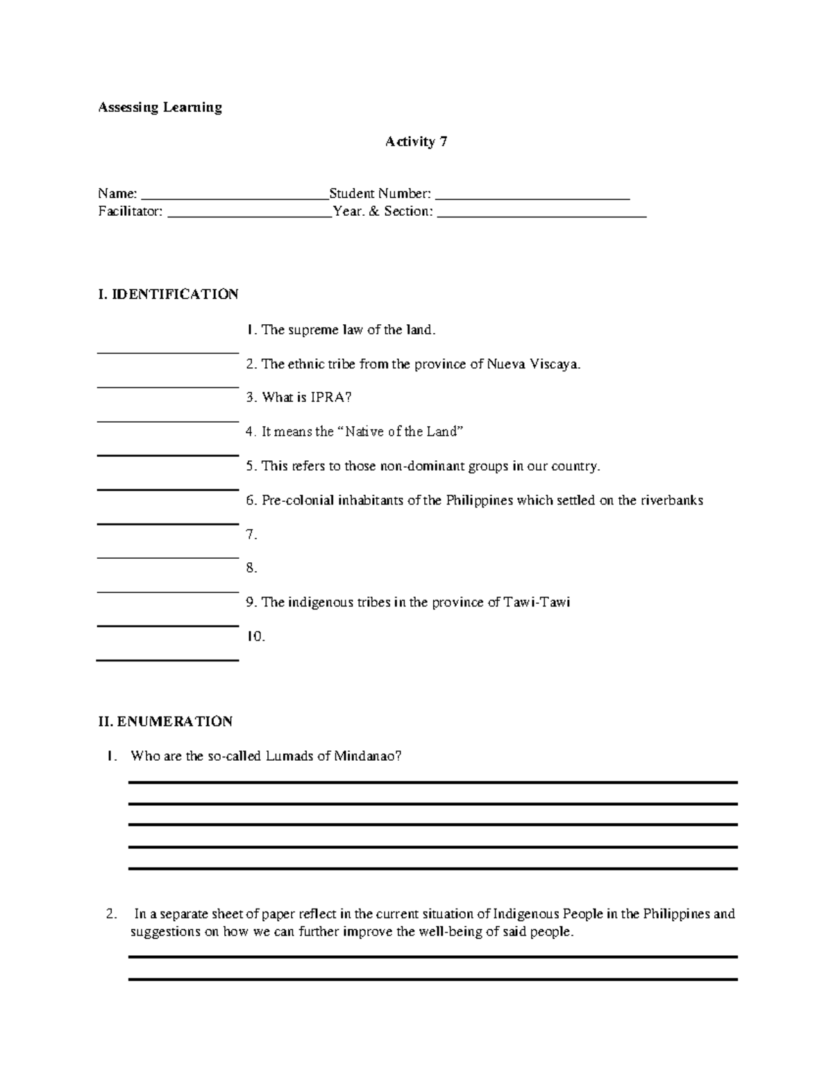 NSTP2 Activity 7 - Assessing Learning Activity 7 Name ...