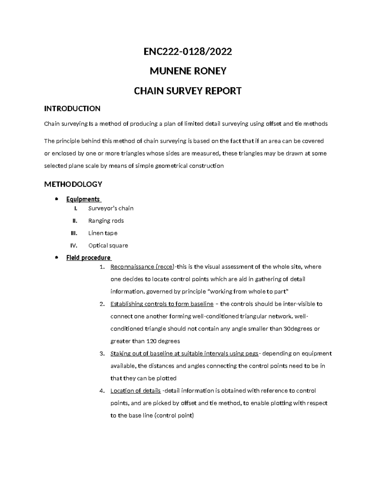 ENC222-0128 Chain Surveying Report: Methodology & Principles - Studocu