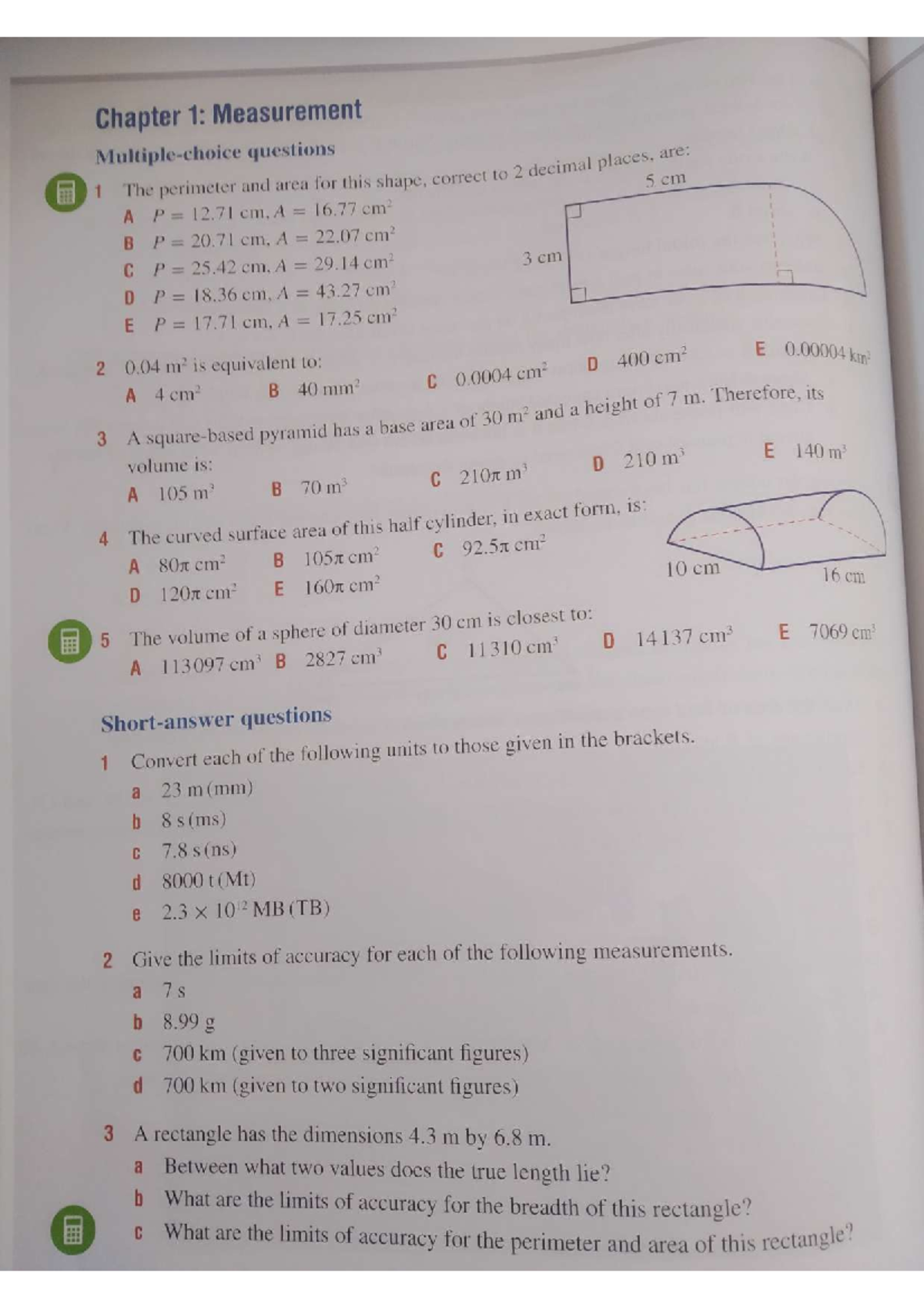Chapter 1: Measurement - Perimeter, Area, and Volume Calculations - Studocu