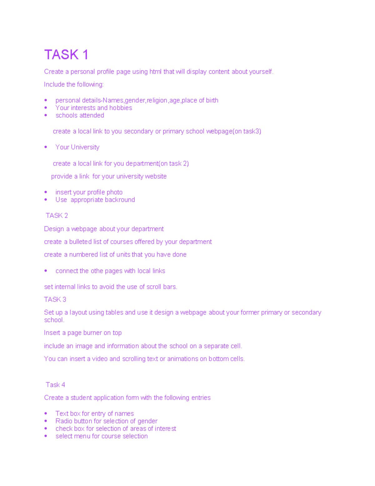 Internet Application Programming Assignment: Webpage Tasks Overview - Studocu