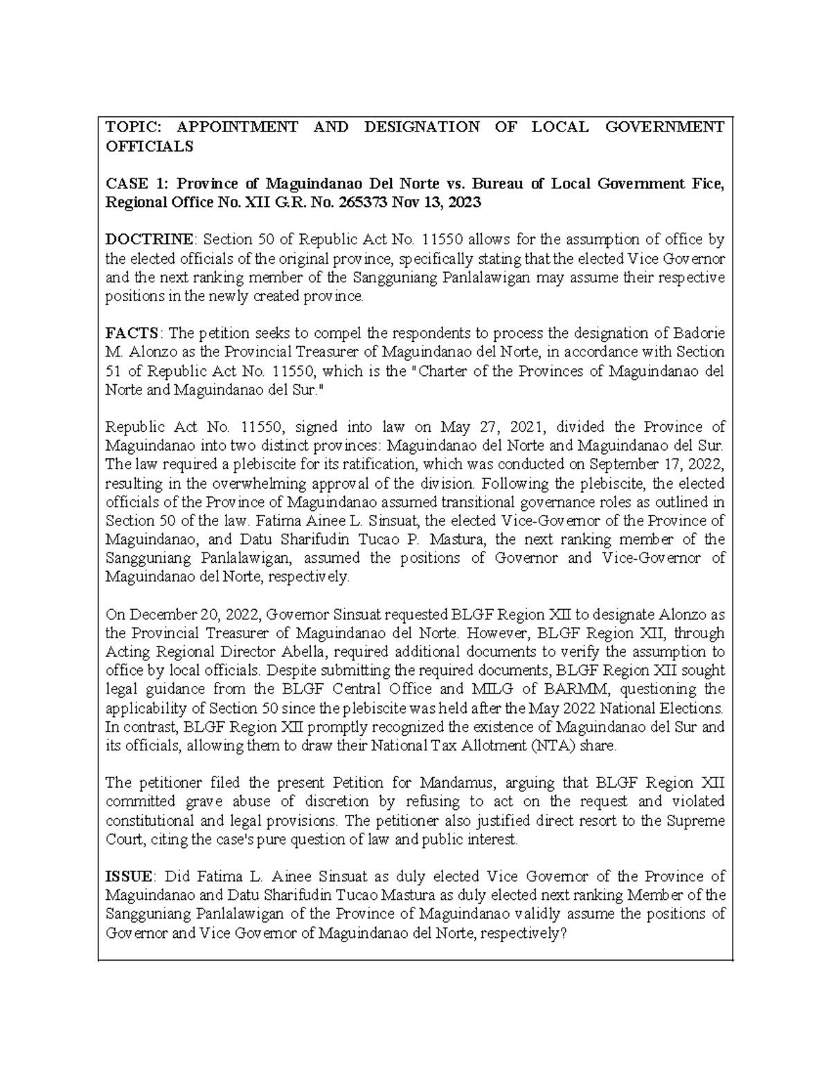 LOCT GOVT RAS - LOCAL GOVERNMENT OFFICIALS CASE STUDY REVIEW - Studocu