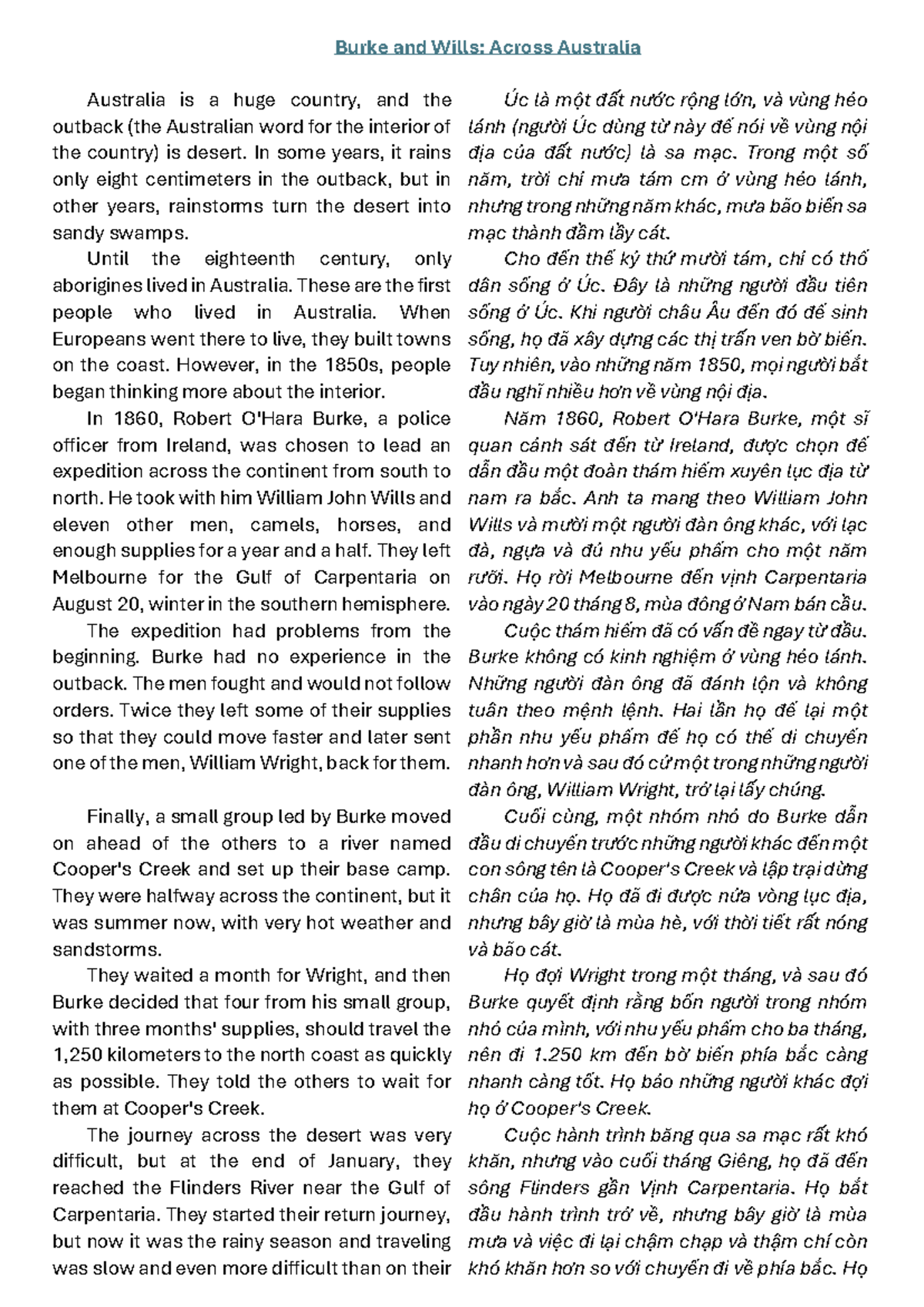 Burke and Wills: The First Expedition Across Australia (B1) - Studocu